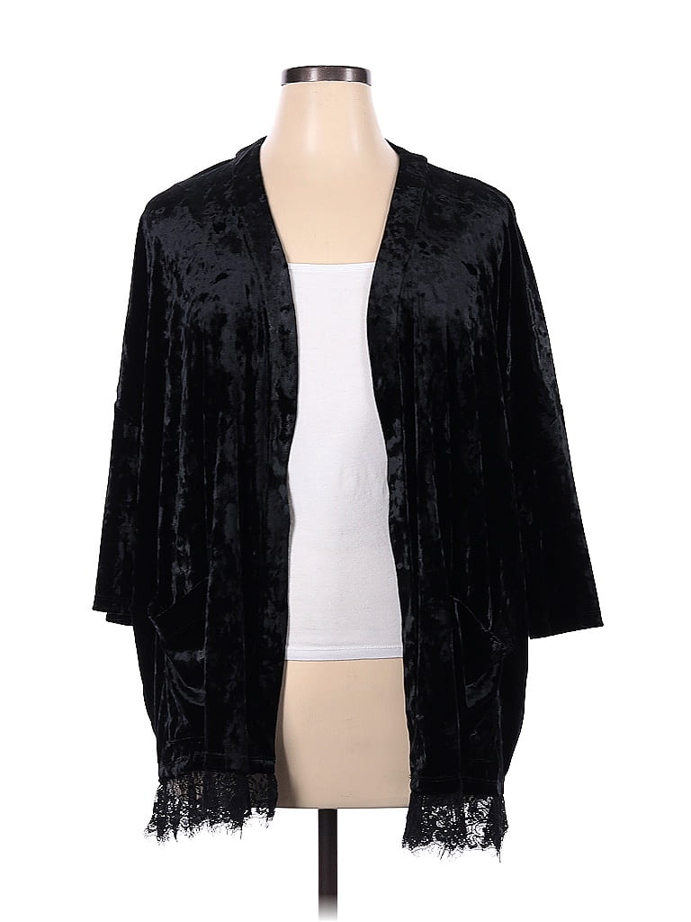 LOGO by Lori Goldstein Solid Black Kimono Size XL - 71% off | thredUP