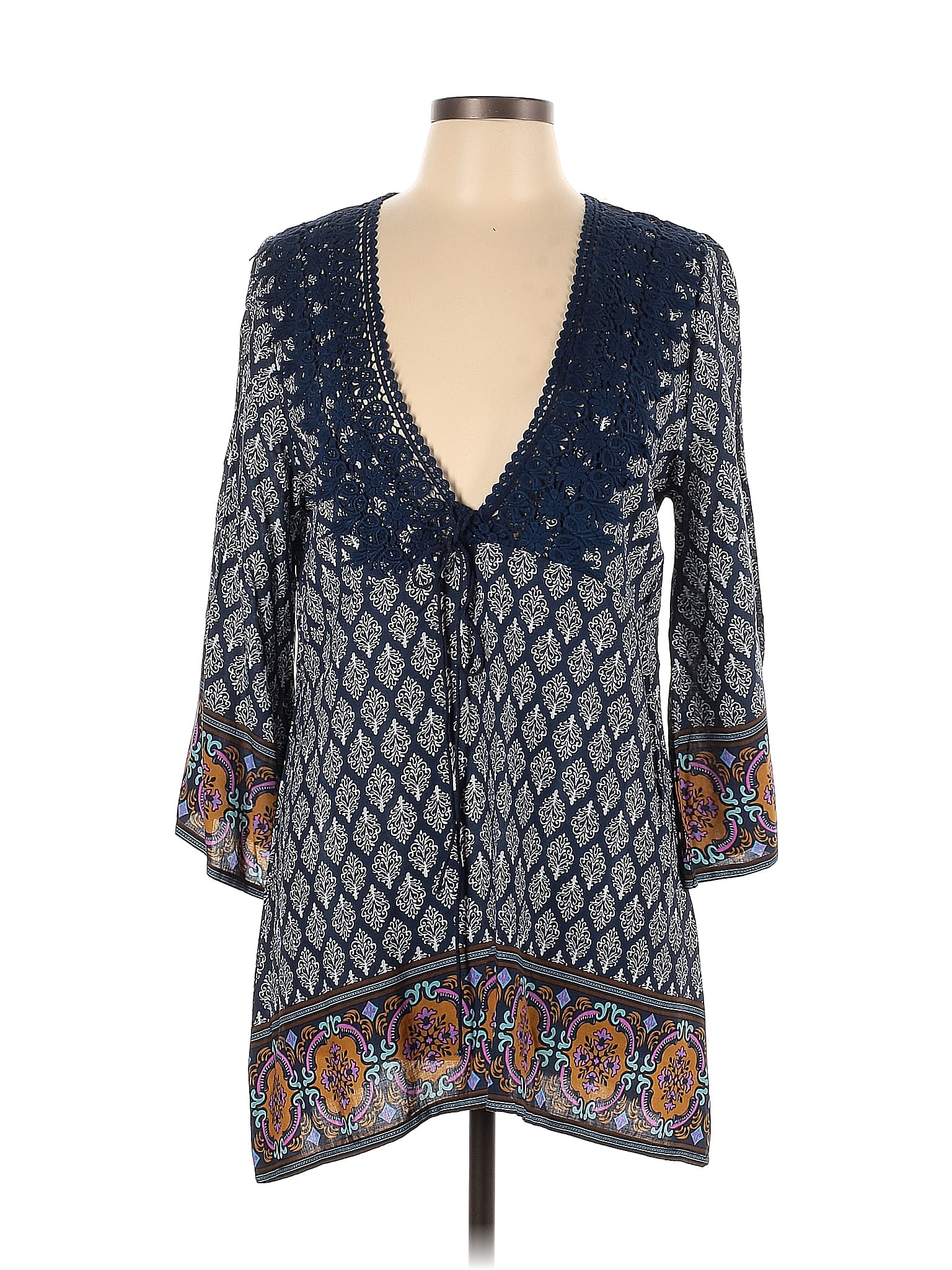 Angie 100% Rayon Multi Color Blue Casual Dress Size L - 61% off | thredUP