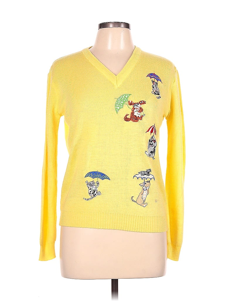 Assorted Brands 100% Acrylic Color Block Yellow Pullover Sweater Size L ...
