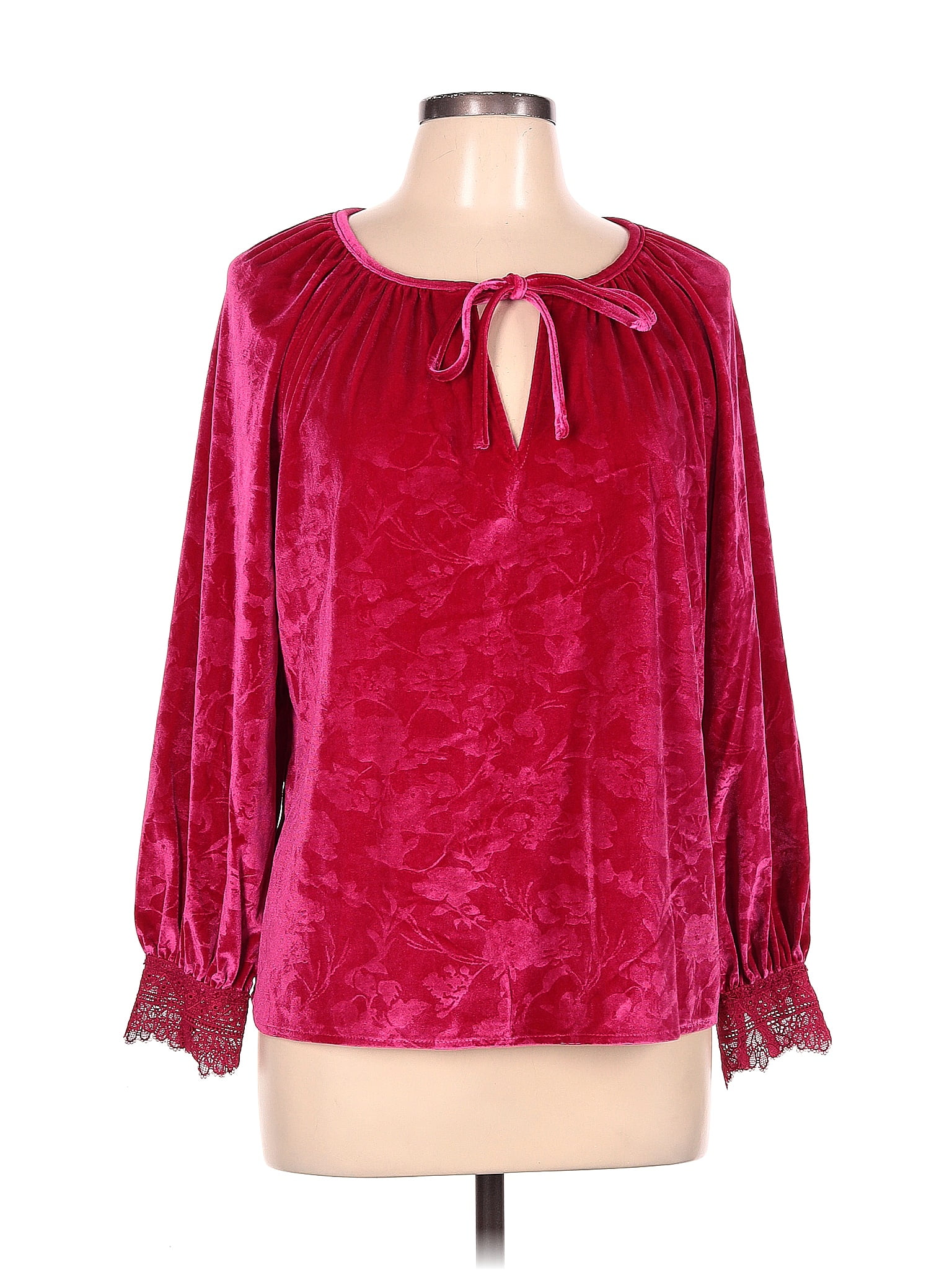 The Pioneer Woman Tropical Red Burgundy Long Sleeve Blouse Size L 74