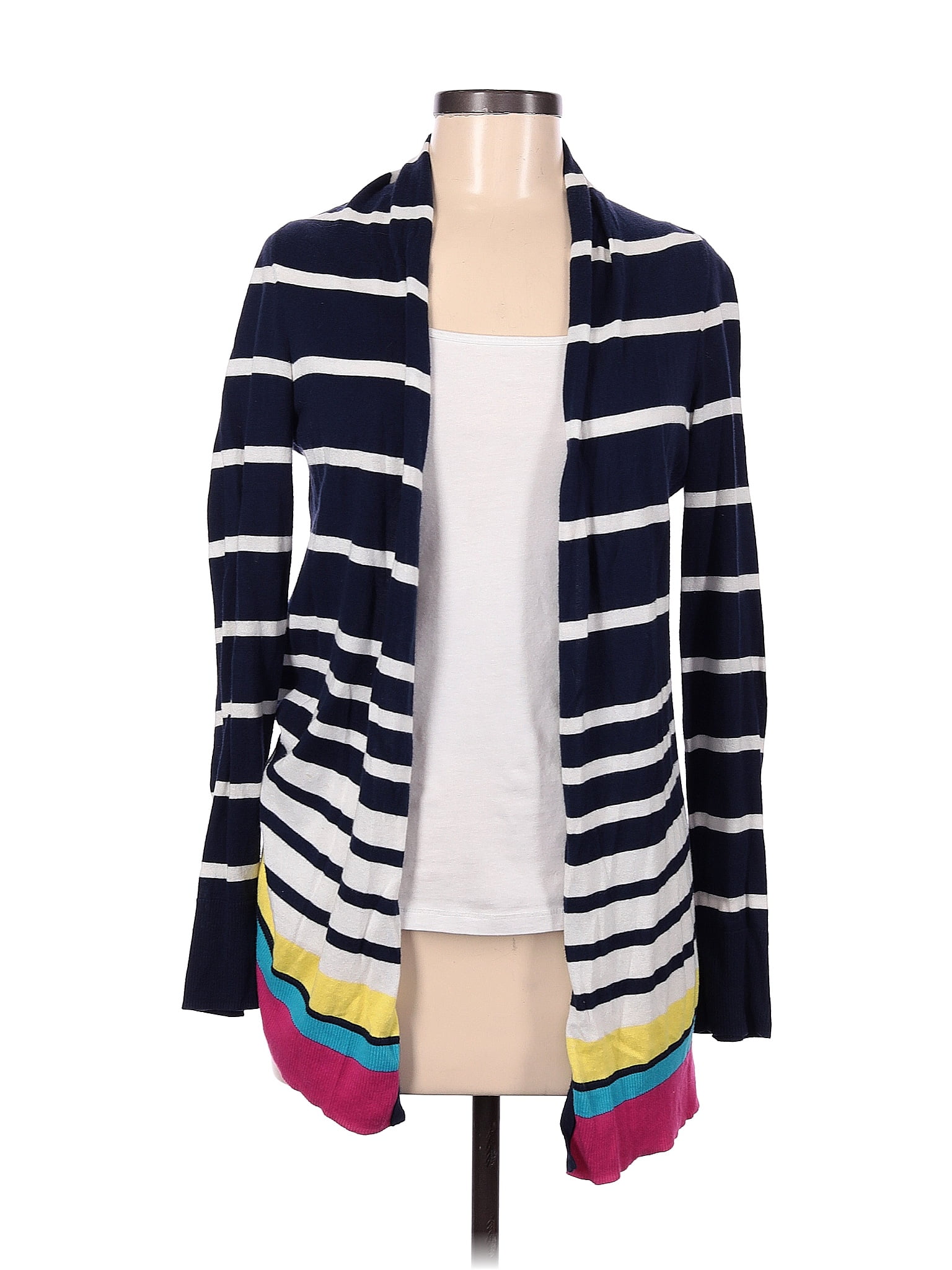 Lilly Pulitzer 100 Cotton Color Block Stripes Navy Blue Cardigan Size