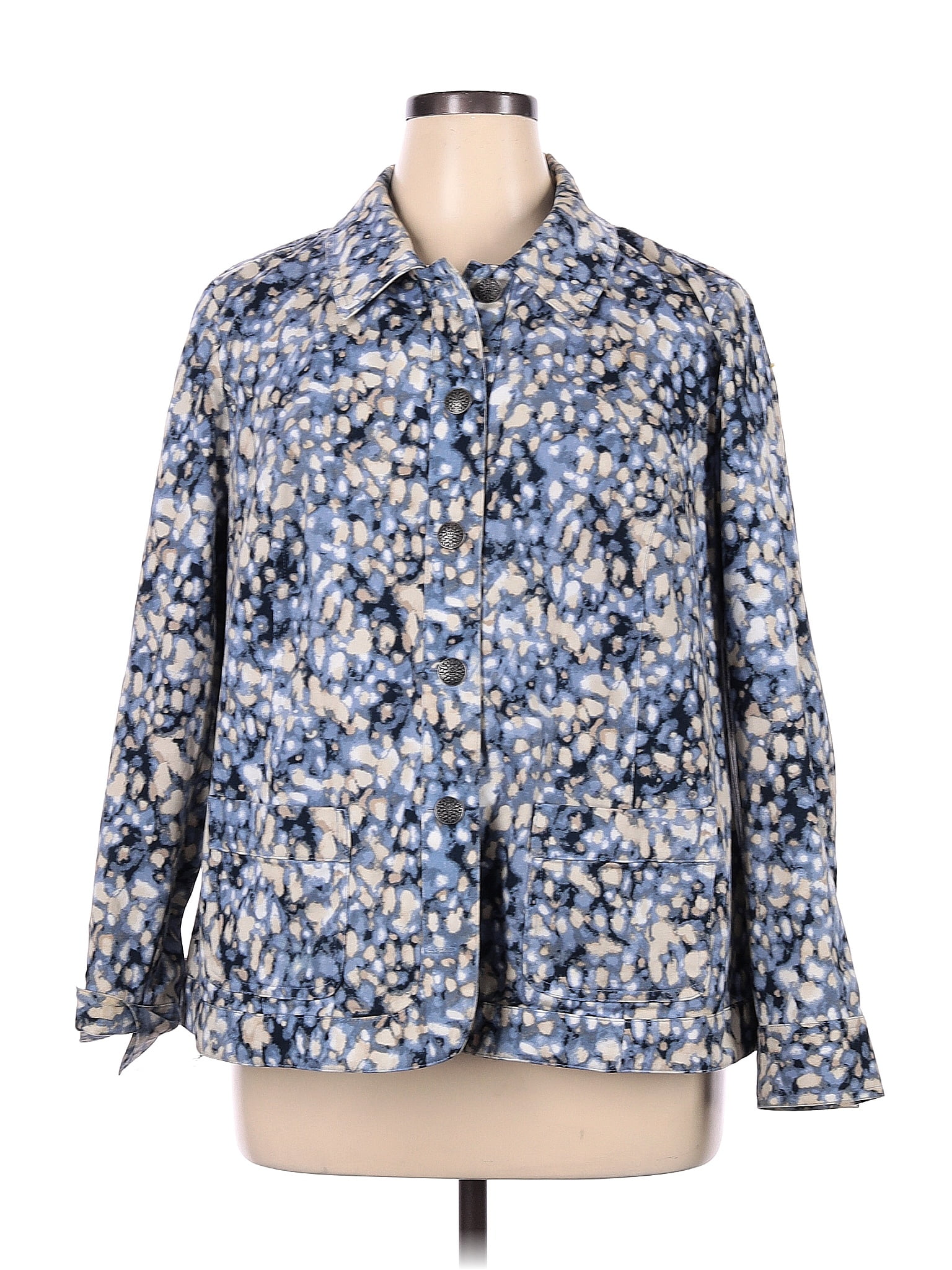 Cj Banks 100% Cotton Floral Multi Color Blue Jacket Size 1X (Plus) - 70 ...