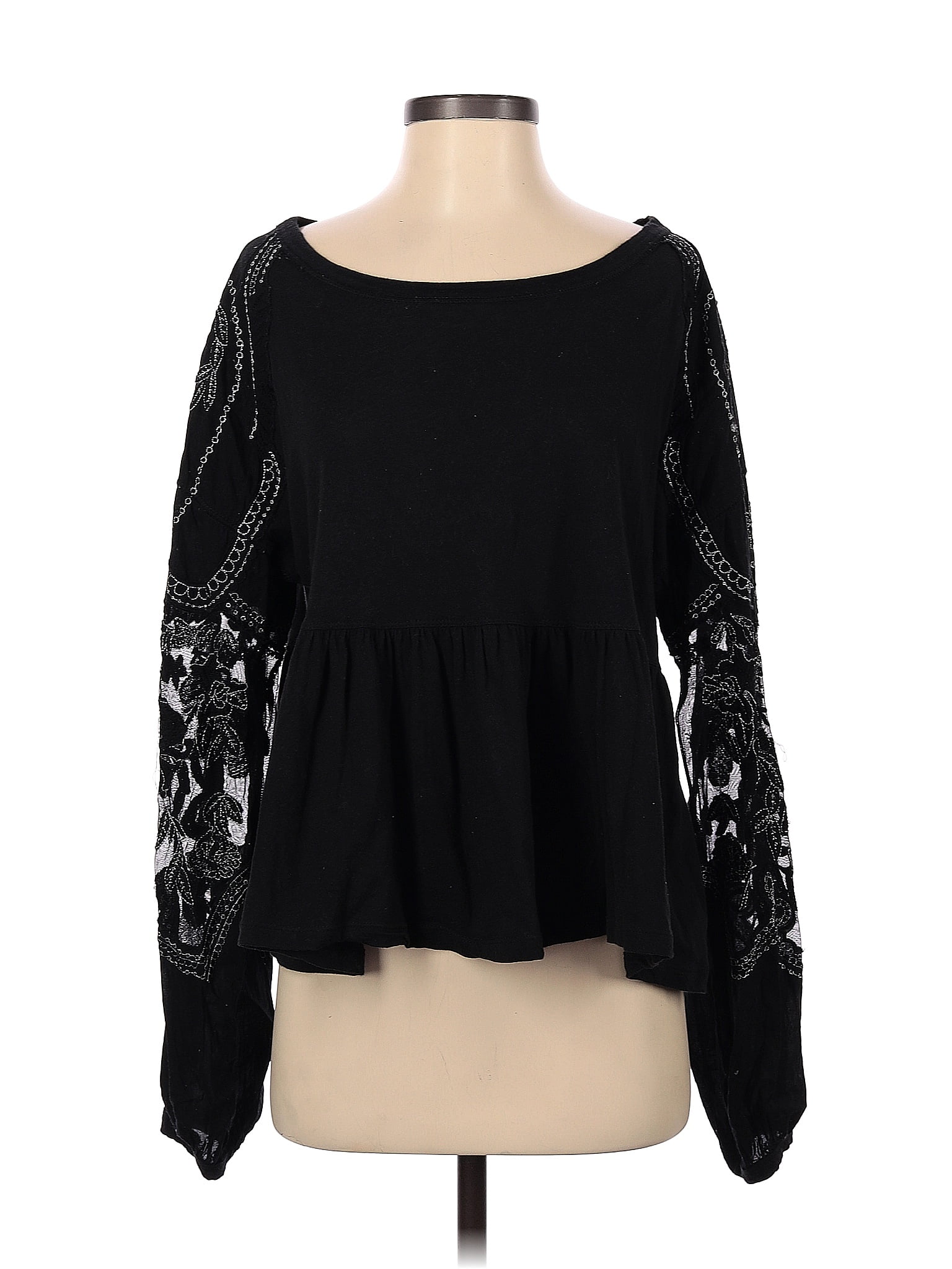Free People 100 Cotton Black Long Sleeve Top Size Xs 71 Off Thredup