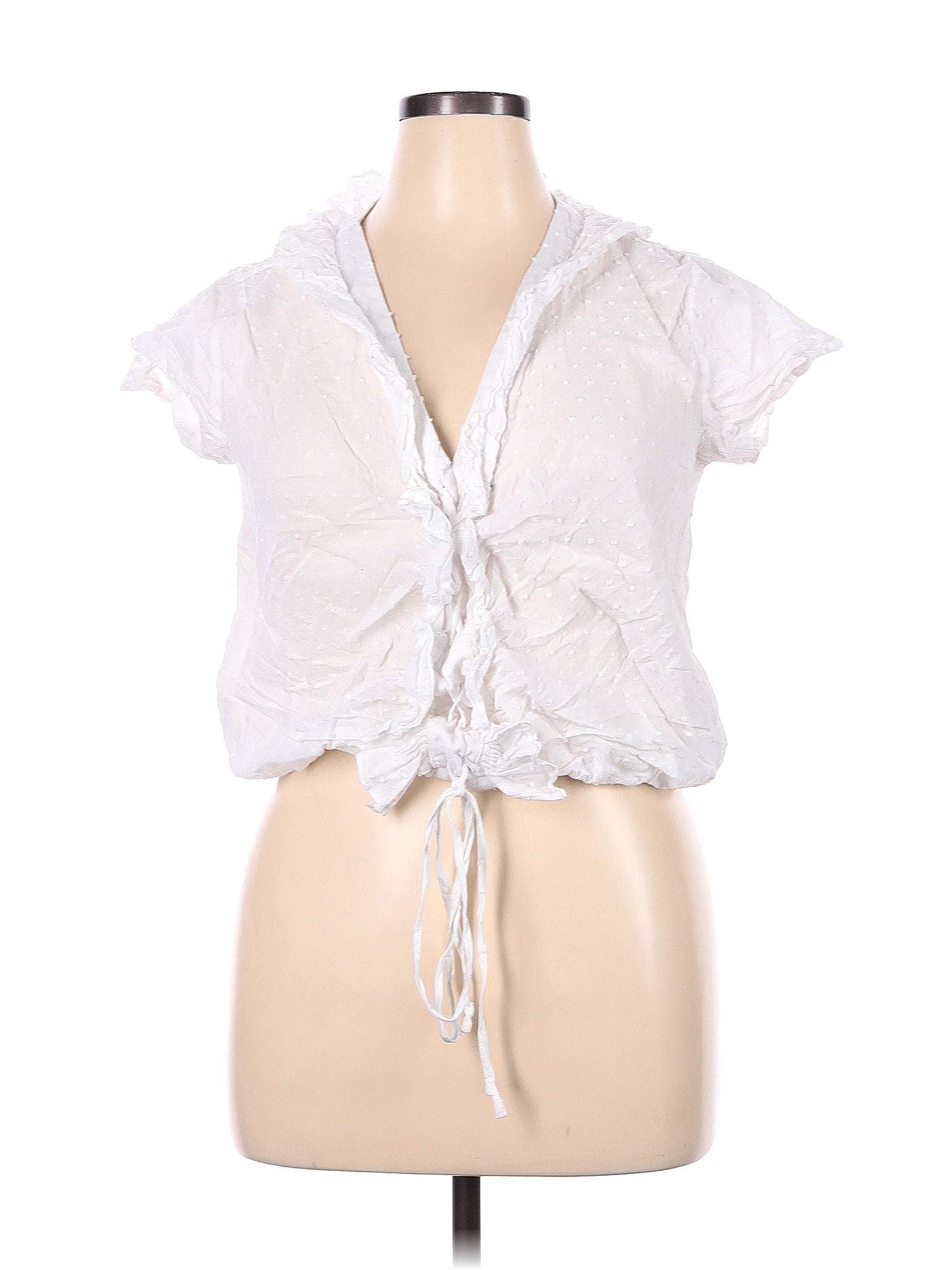 Eri Ali 100 Cotton Solid White Short Sleeve Blouse Size Xl 77 Off
