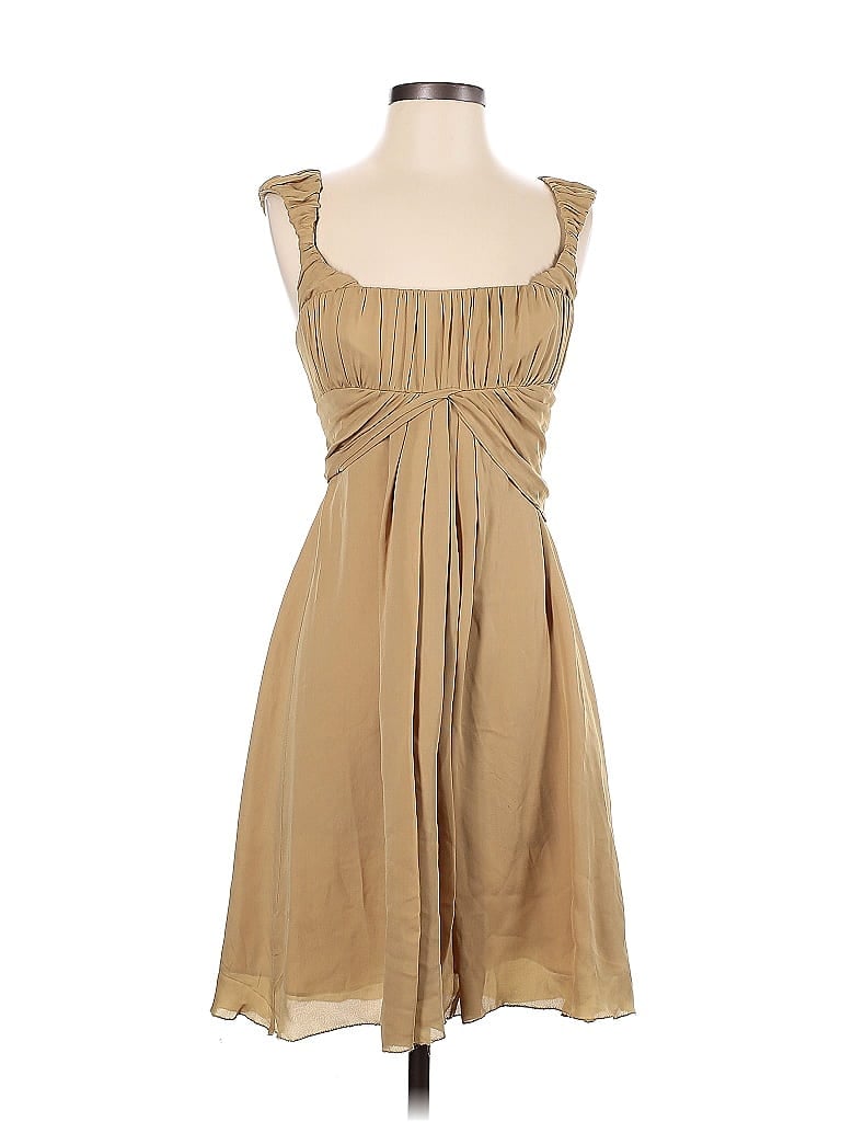 Nicole Miller Collection 100 Silk Solid Tan Cocktail Dress Size 2 80