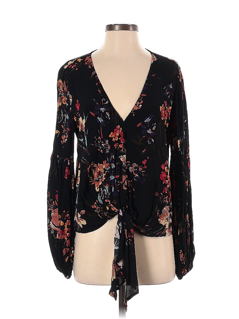 Lovestitch 100 Rayon Floral Black Long Sleeve Blouse Size S 50 Off