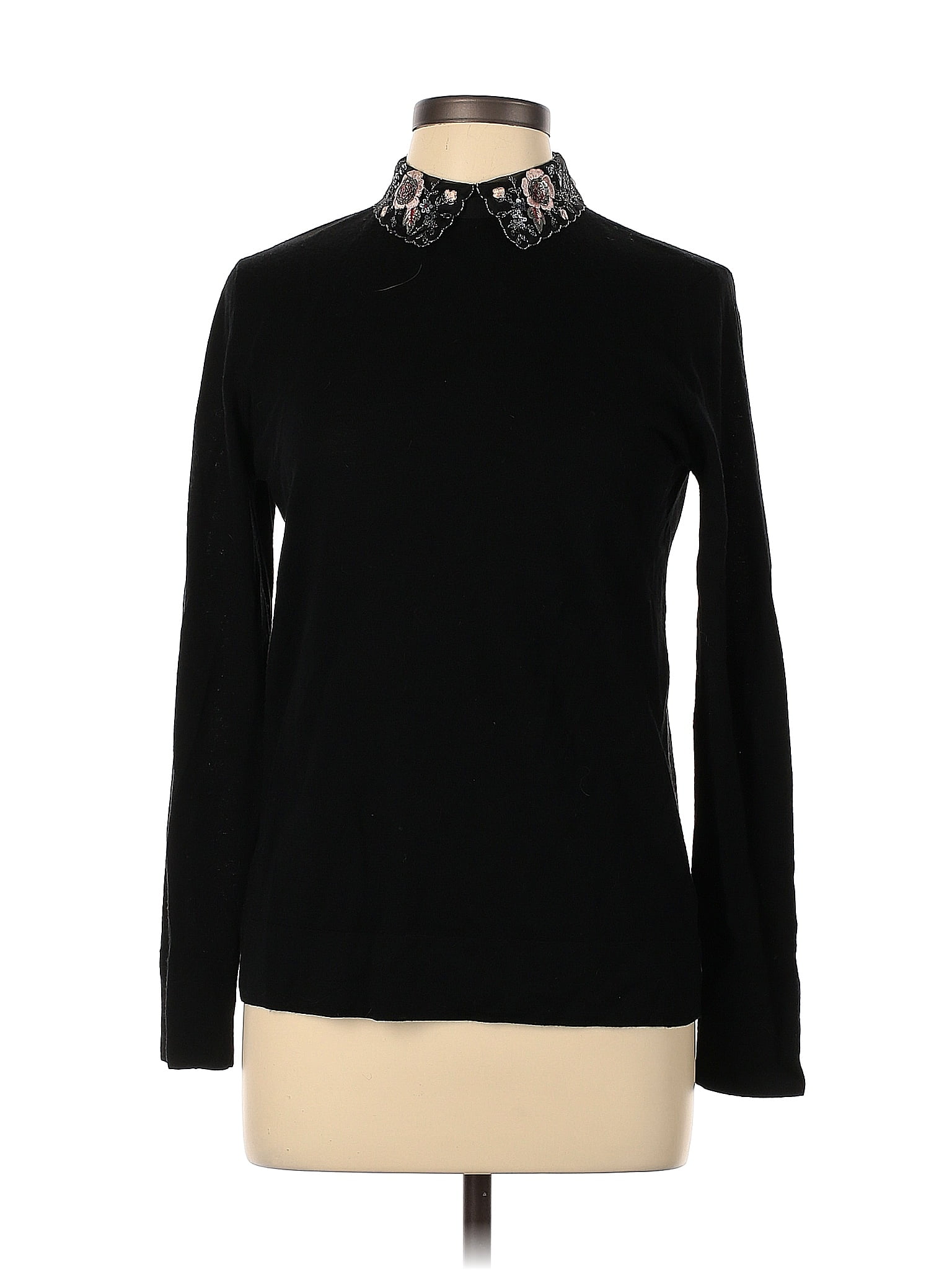 Club Monaco 100% Wool Color Block Solid Black Wool Pullover Sweater ...