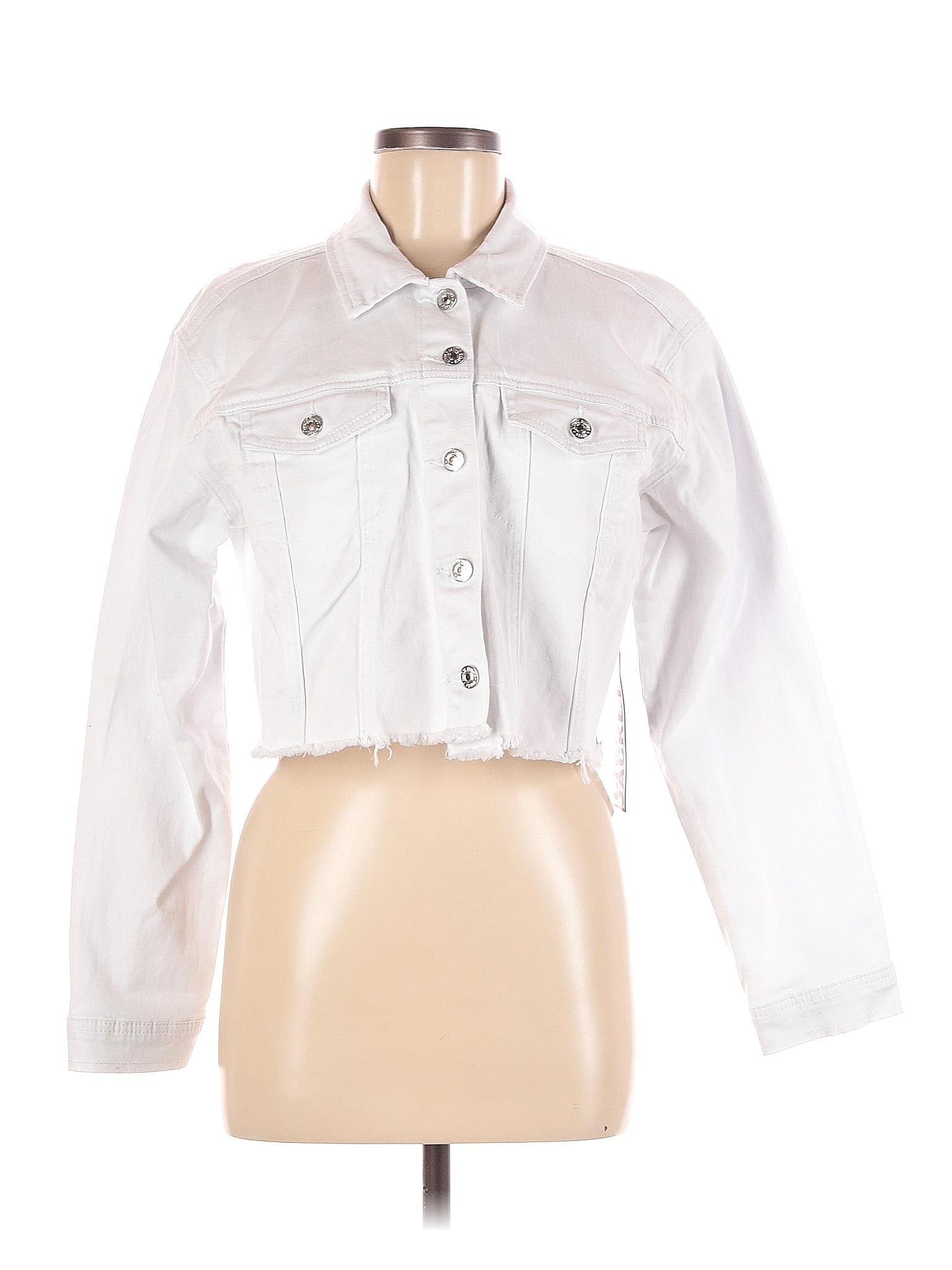 Almost Famous Solid White Denim Jacket Size M - 47% off | thredUP