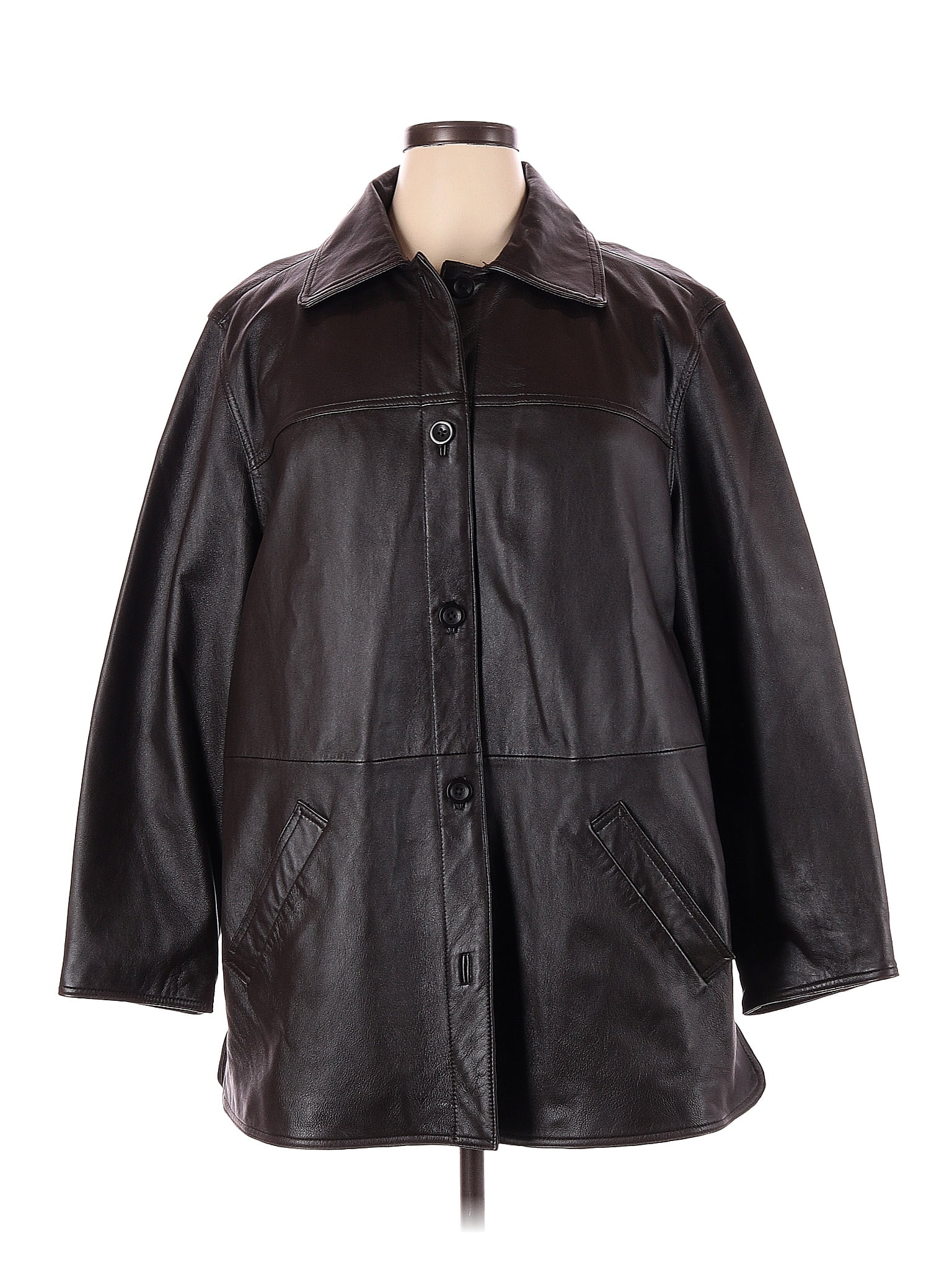 Centigrade 100% Leather Solid Brown Leather Jacket Size 1X (Plus) - 69% off | thredUP