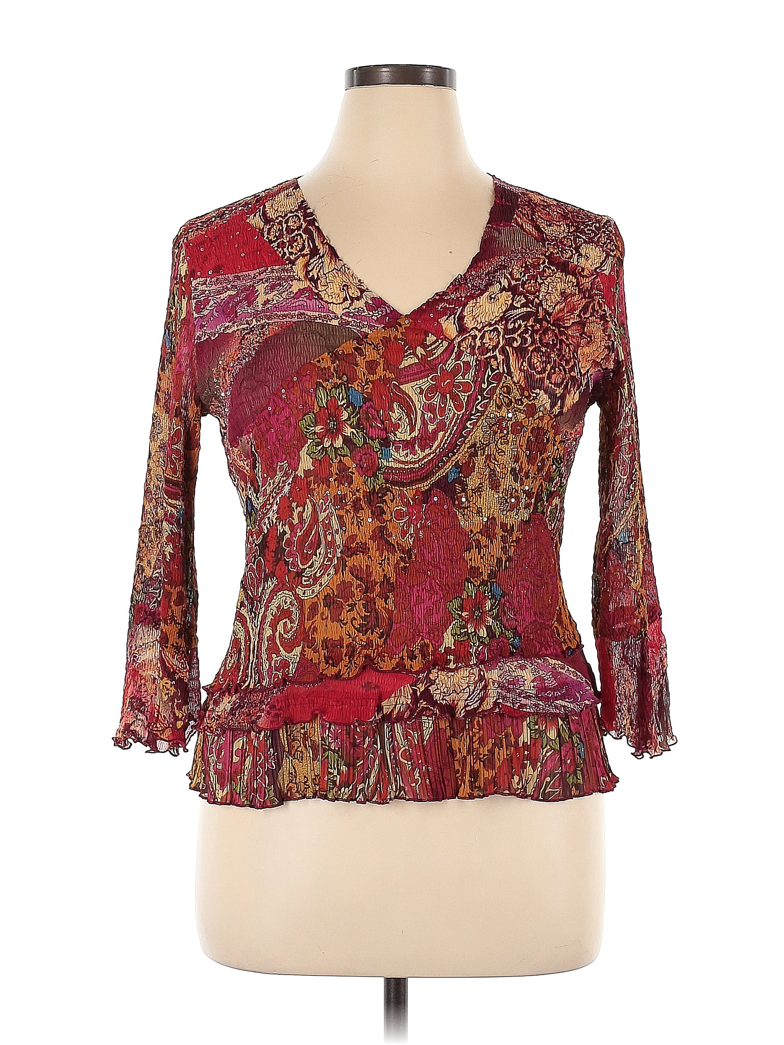 Alberto Makali 100% Polyester Paisley Burgundy Long Sleeve Blouse Size XL - 79% off | thredUP