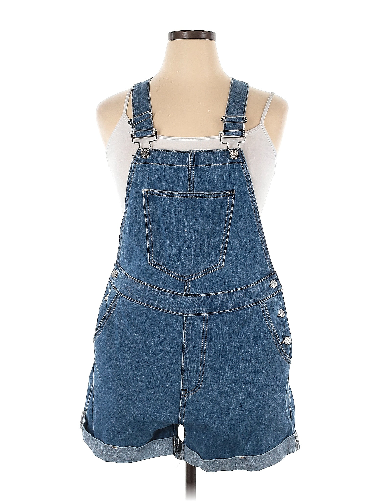 Shein Solid Blue Overall Shorts Size 0X (Plus) - 33% off | thredUP