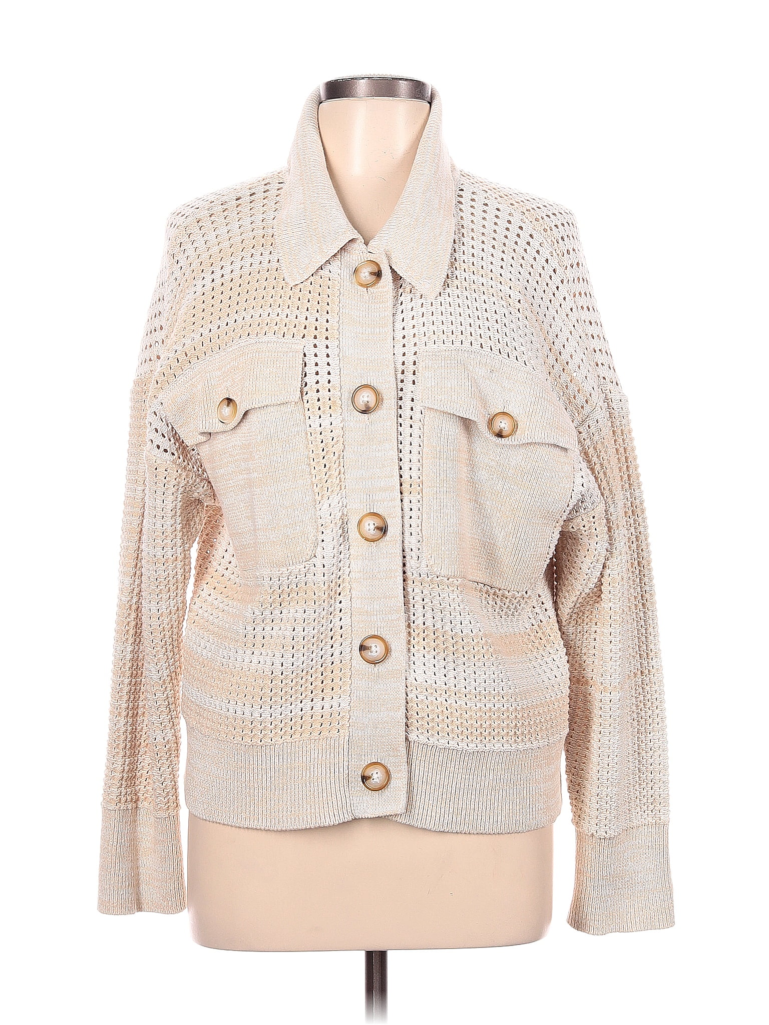 By Anthropologie Color Block Tan Cardigan Size L - 69% off | thredUP