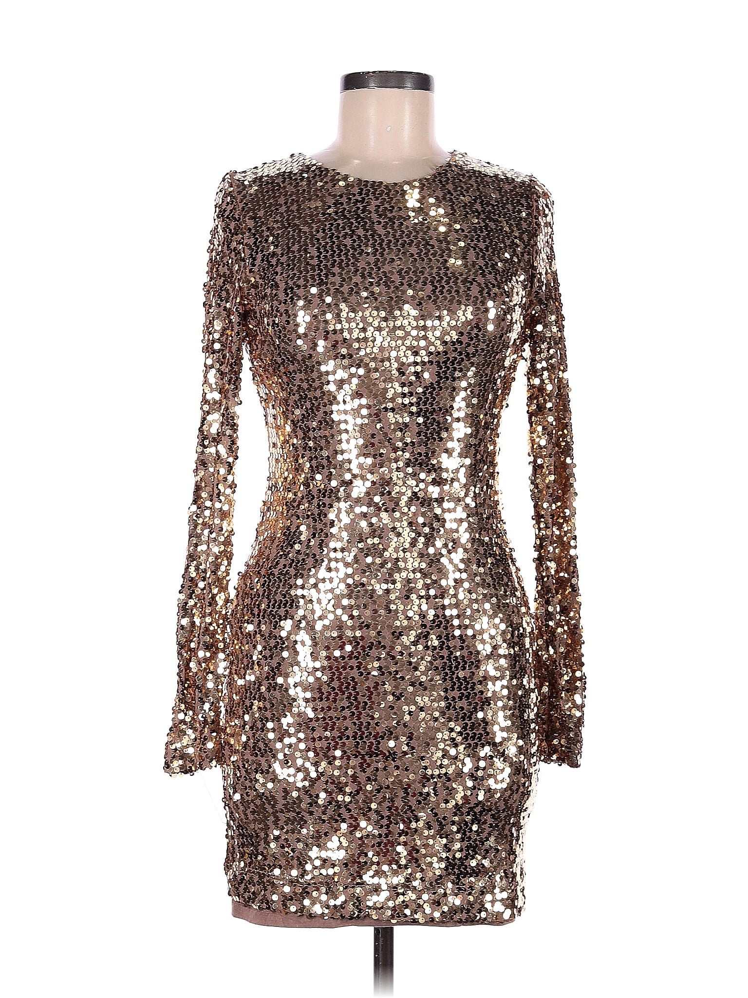 French Connection 100% Polyamide Solid Metallic Gold Cocktail Dress ...
