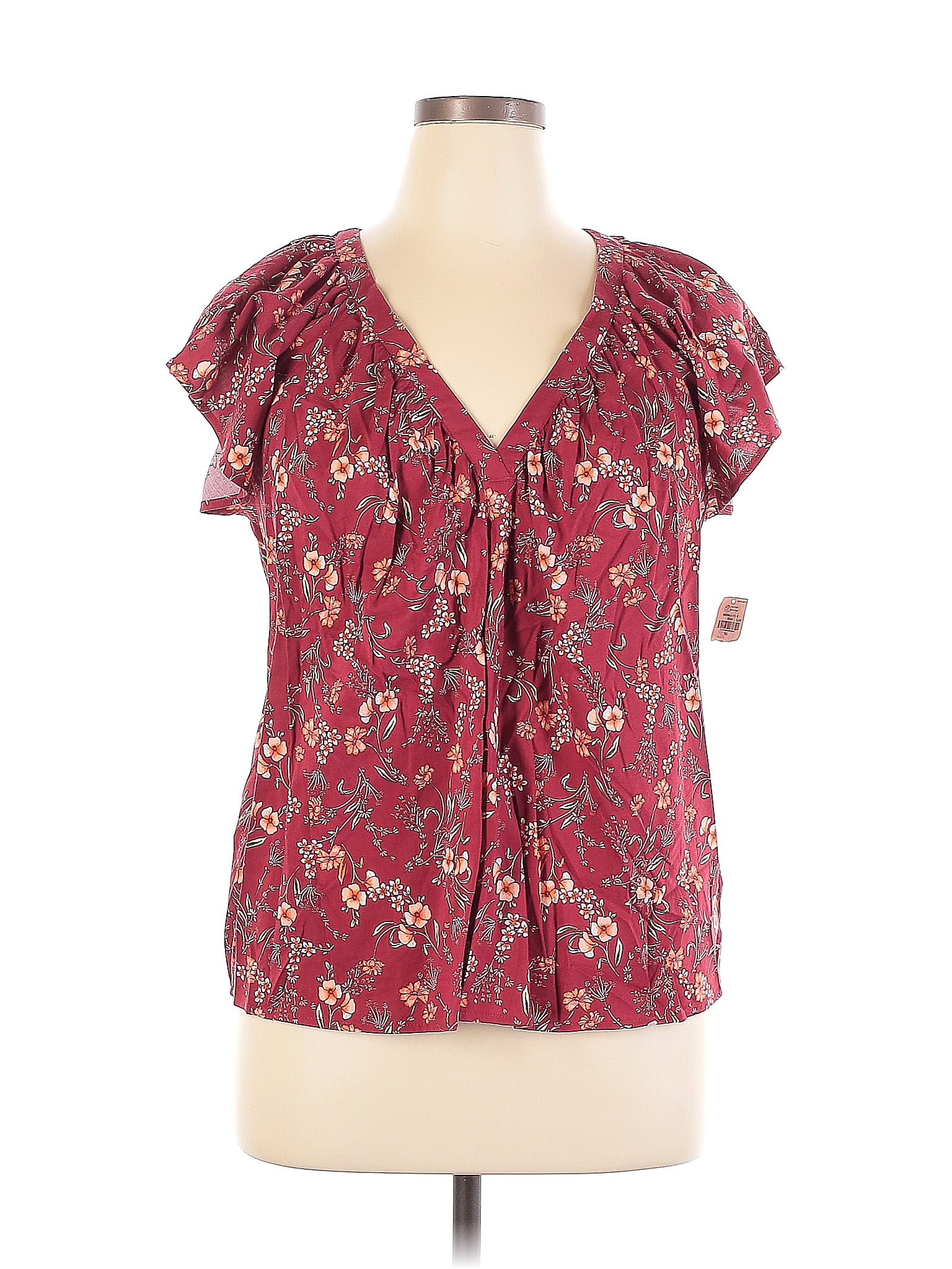 Old Navy Floral Red Burgundy Short Sleeve Blouse Size Xl 40 Off