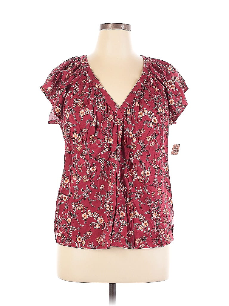 Old Navy Floral Red Burgundy Short Sleeve Blouse Size Xl 40 Off