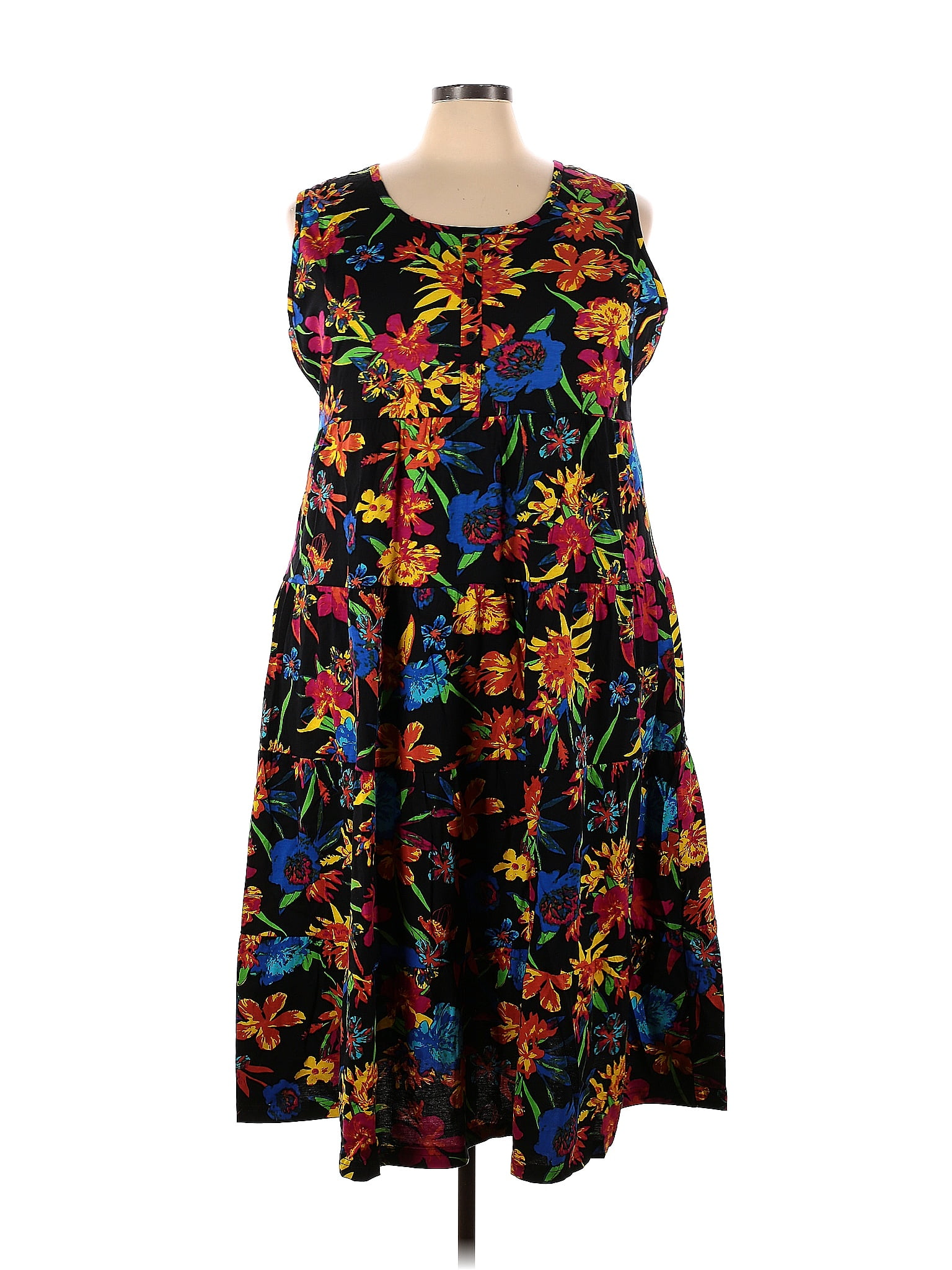 Julipa 100% Cotton Floral Multi Color Black Casual Dress Size 24 (Plus ...