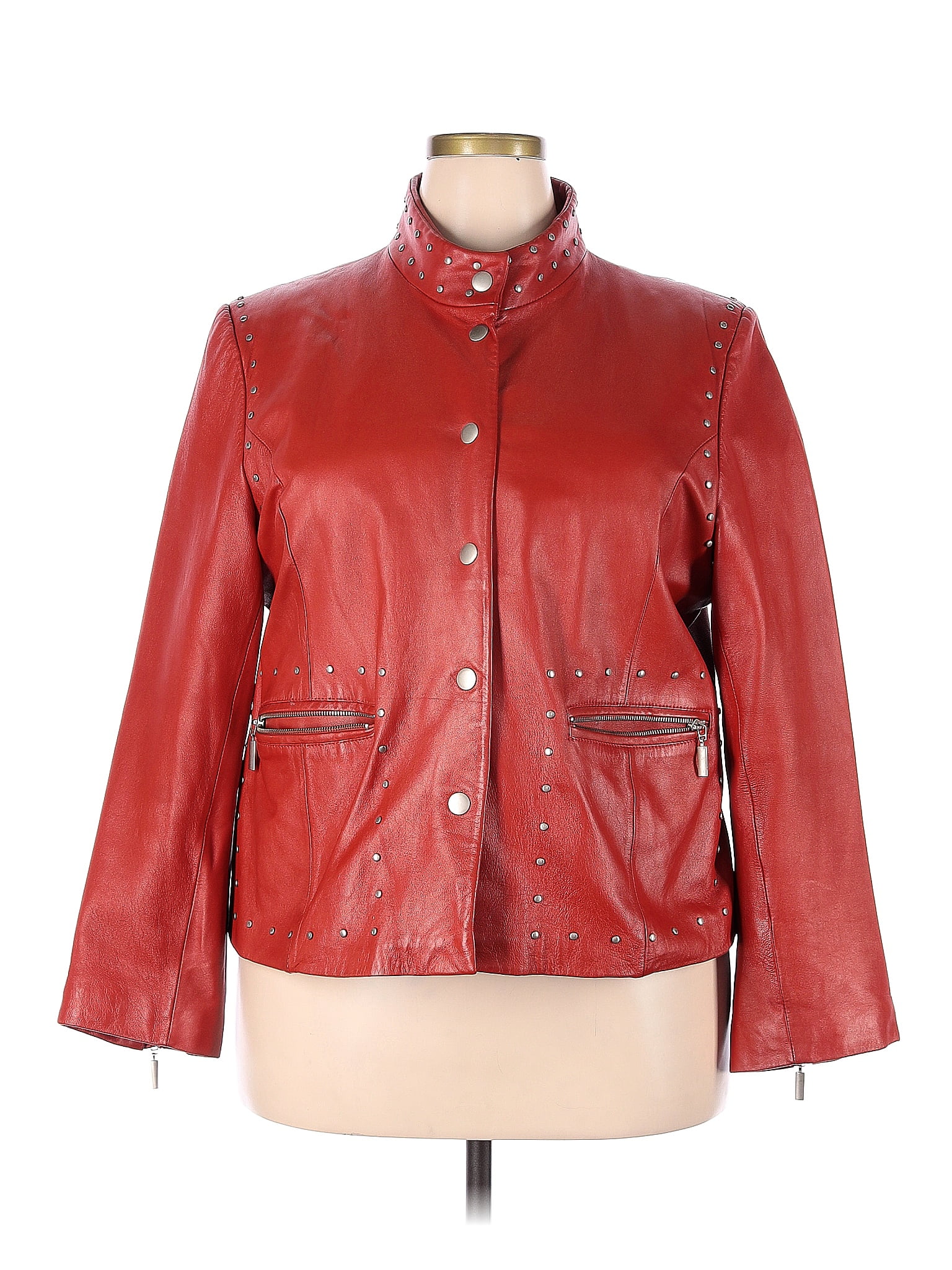 Pamela McCoy 100% Leather Solid Red Leather Jacket Size 2X (Plus) - 68% ...
