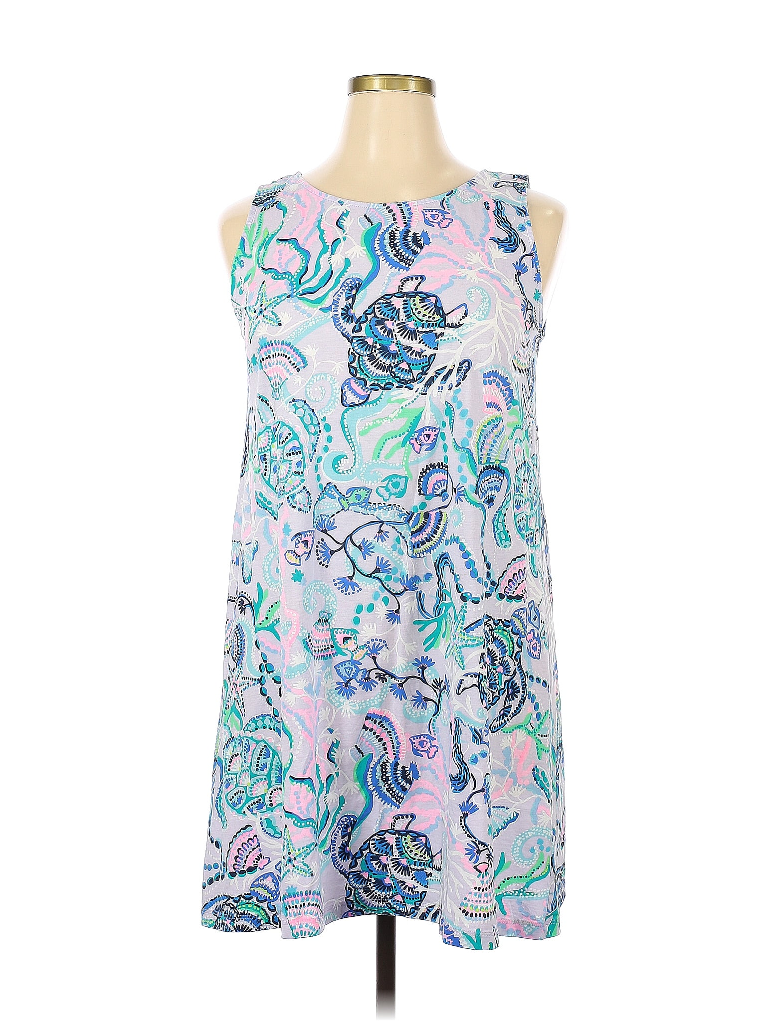 Lilly Pulitzer 100 Pima Cotton Multi Color Blue Casual Dress Size Xl