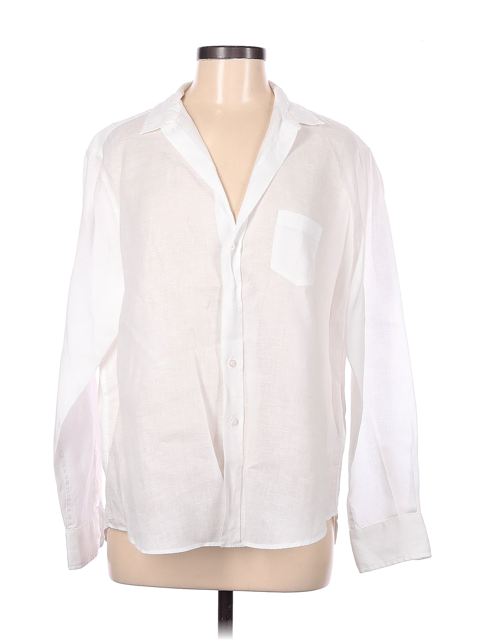 Frank & Eileen 100% Linen Color Block Solid White Long Sleeve Button-Down Shirt Size M - 74% off ...
