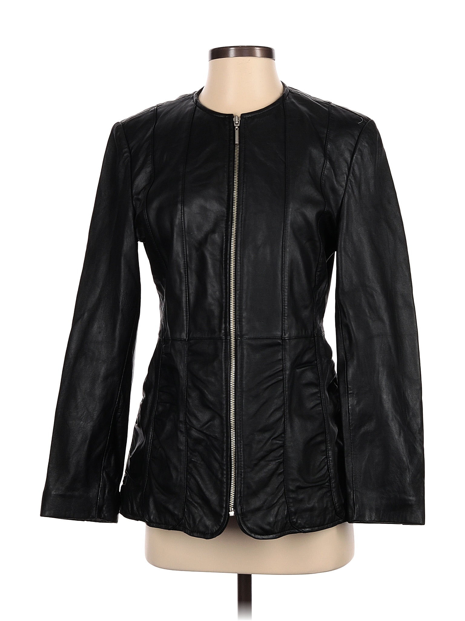 Pamela McCoy 100% Polyester Solid Black Leather Jacket Size XS - 70% off | thredUP