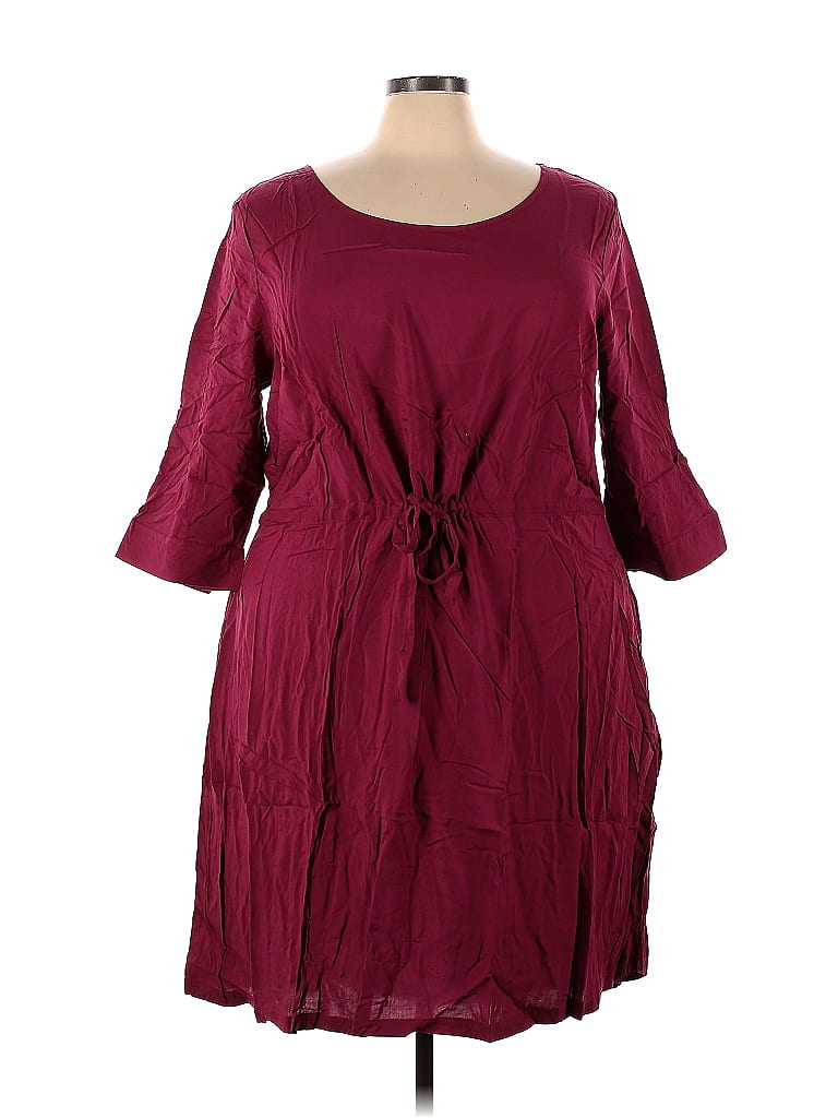 Woman Within 100 Rayon Solid Maroon Burgundy Casual Dress Size 26