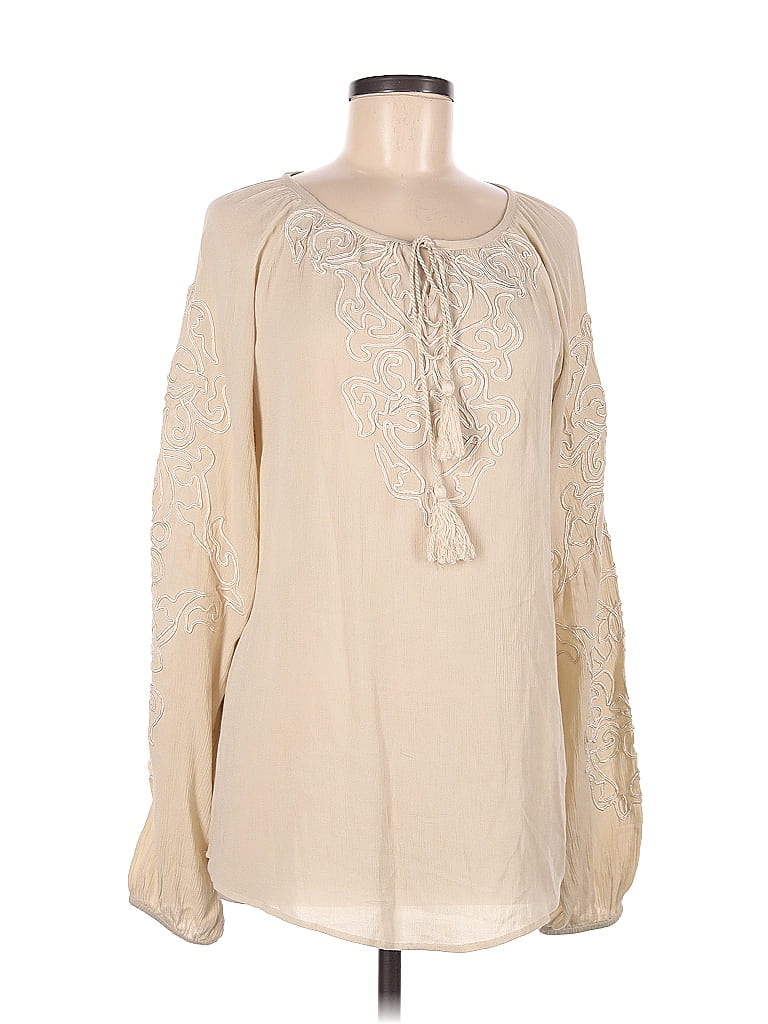 Sundance 100% Rayon Tan Ivory Long Sleeve Blouse Size M - 76% off | thredUP