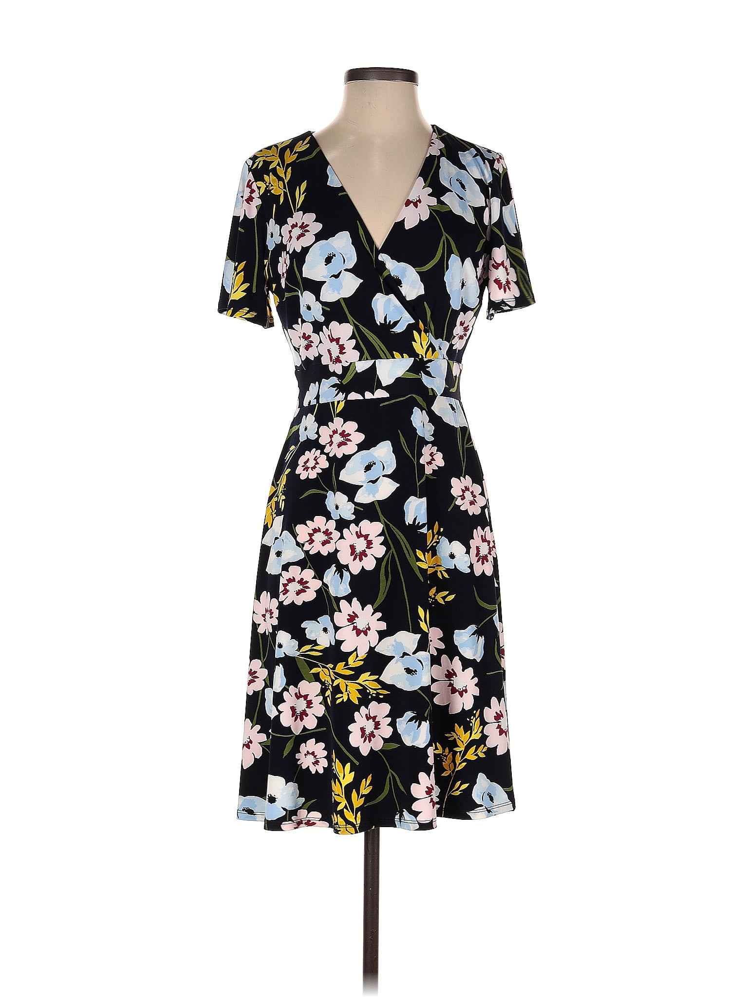 Ann Taylor Factory Floral Multi Color Black Casual Dress Size S 50