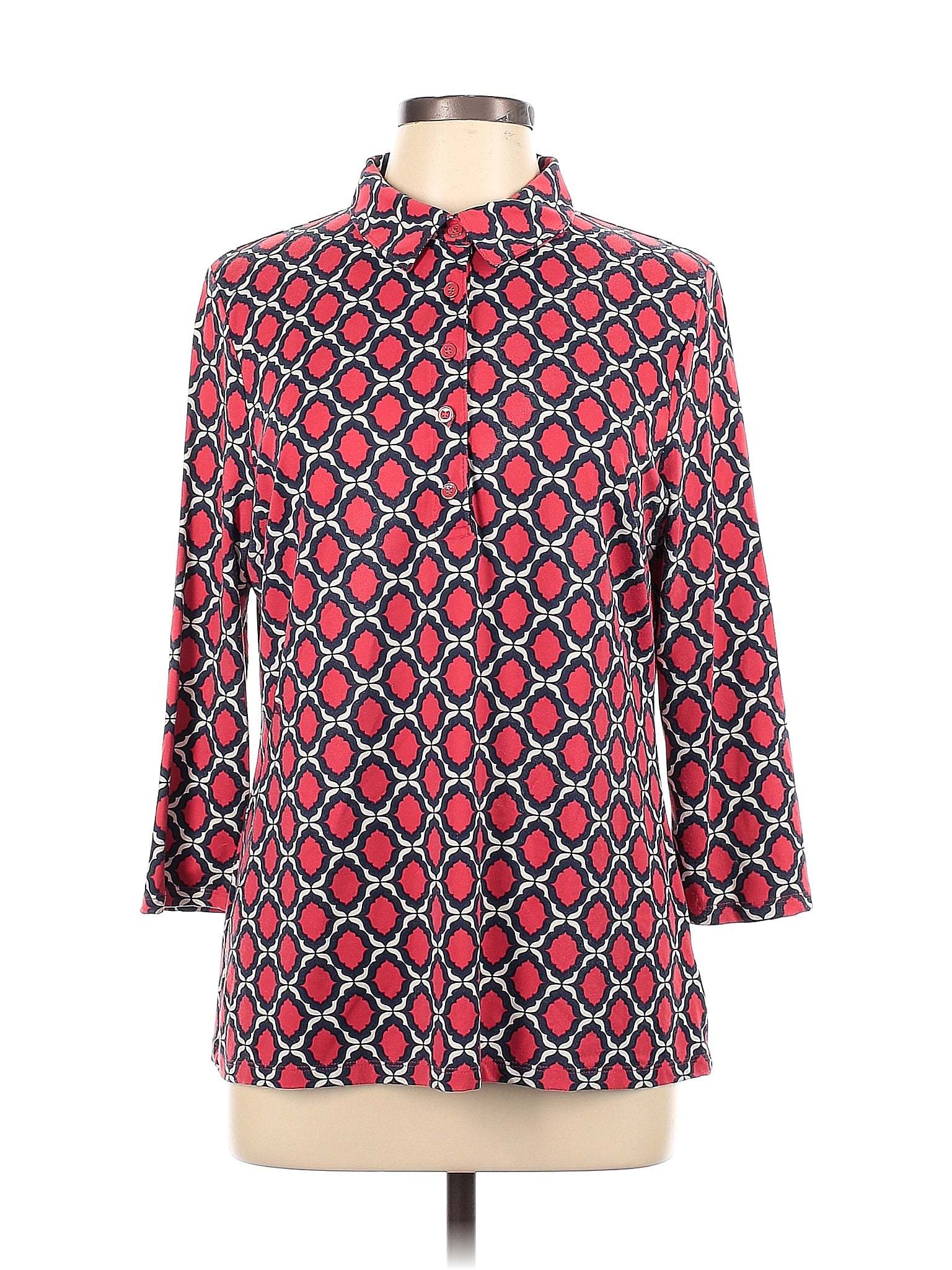 Talbots Polka Dots Red Long Sleeve Polo Size L 71 Off Thredup