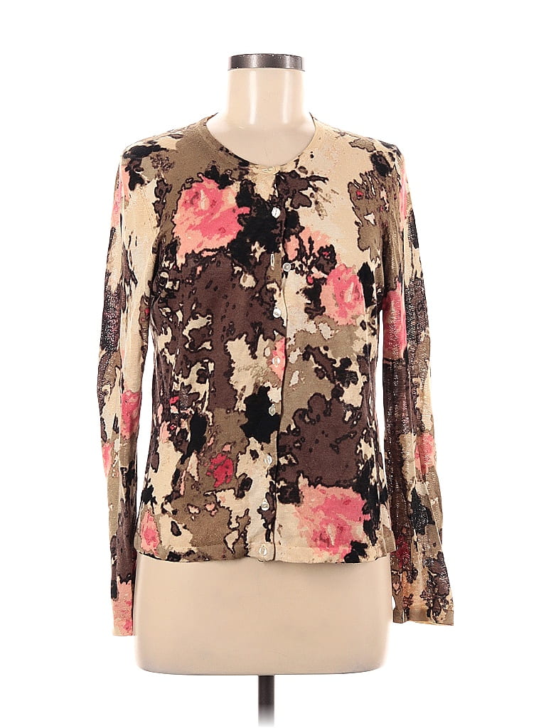 Kate Hill Color Block Floral Tan Brown Cardigan Size M (Petite) - 66% ...