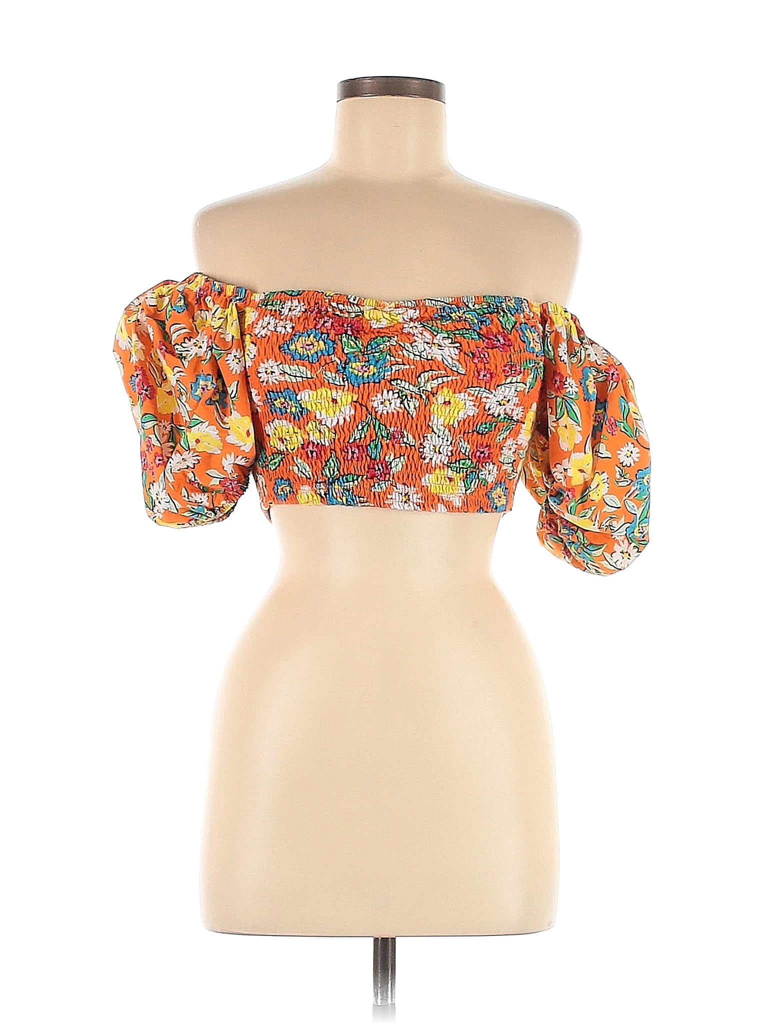 Zara 100% Cotton Paisley Orange Short Sleeve Top Size M - 40% off | ThredUp