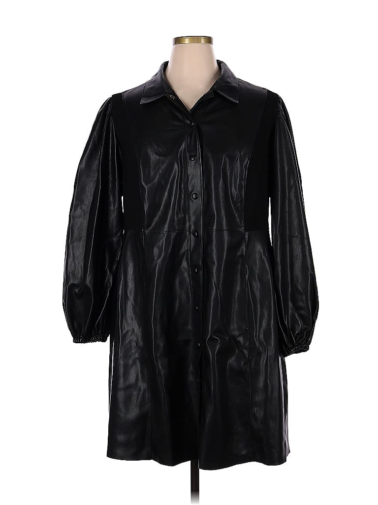 Laurie Felt 100% Polyester Solid Black Faux Leather Jacket Size 1X (Plus) - 71% off | thredUP