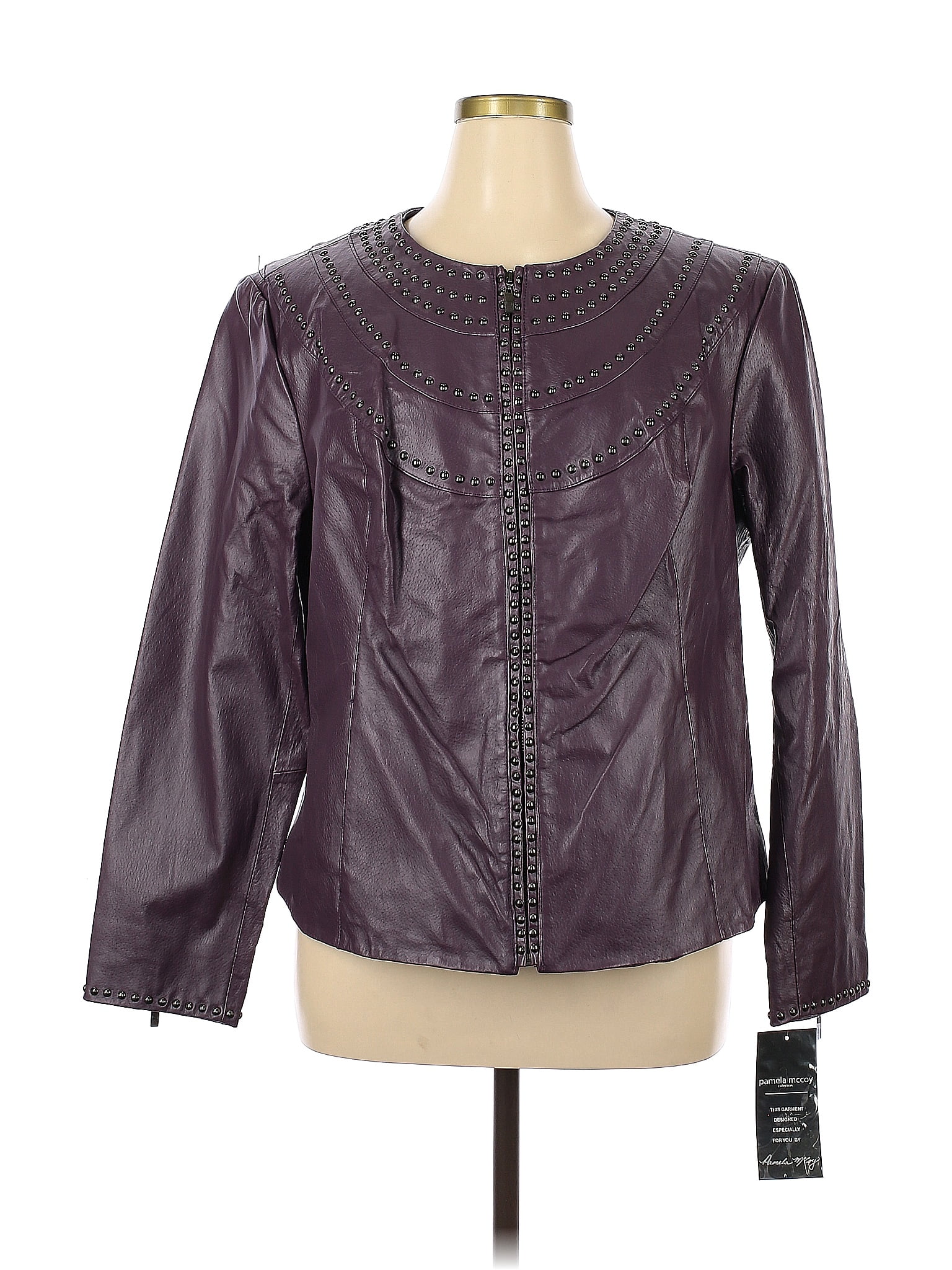 Pamela McCoy 100% Leather Solid Purple Leather Jacket Size 1X (Plus ...