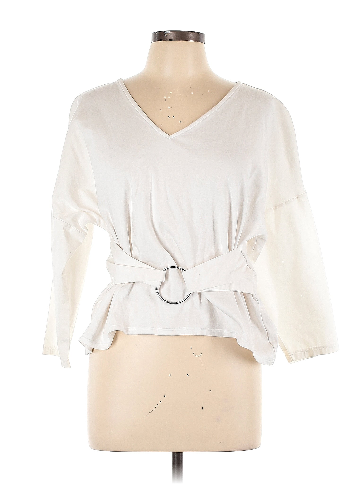 Express 100 Cotton White Ivory Long Sleeve Blouse Size L 64 Off