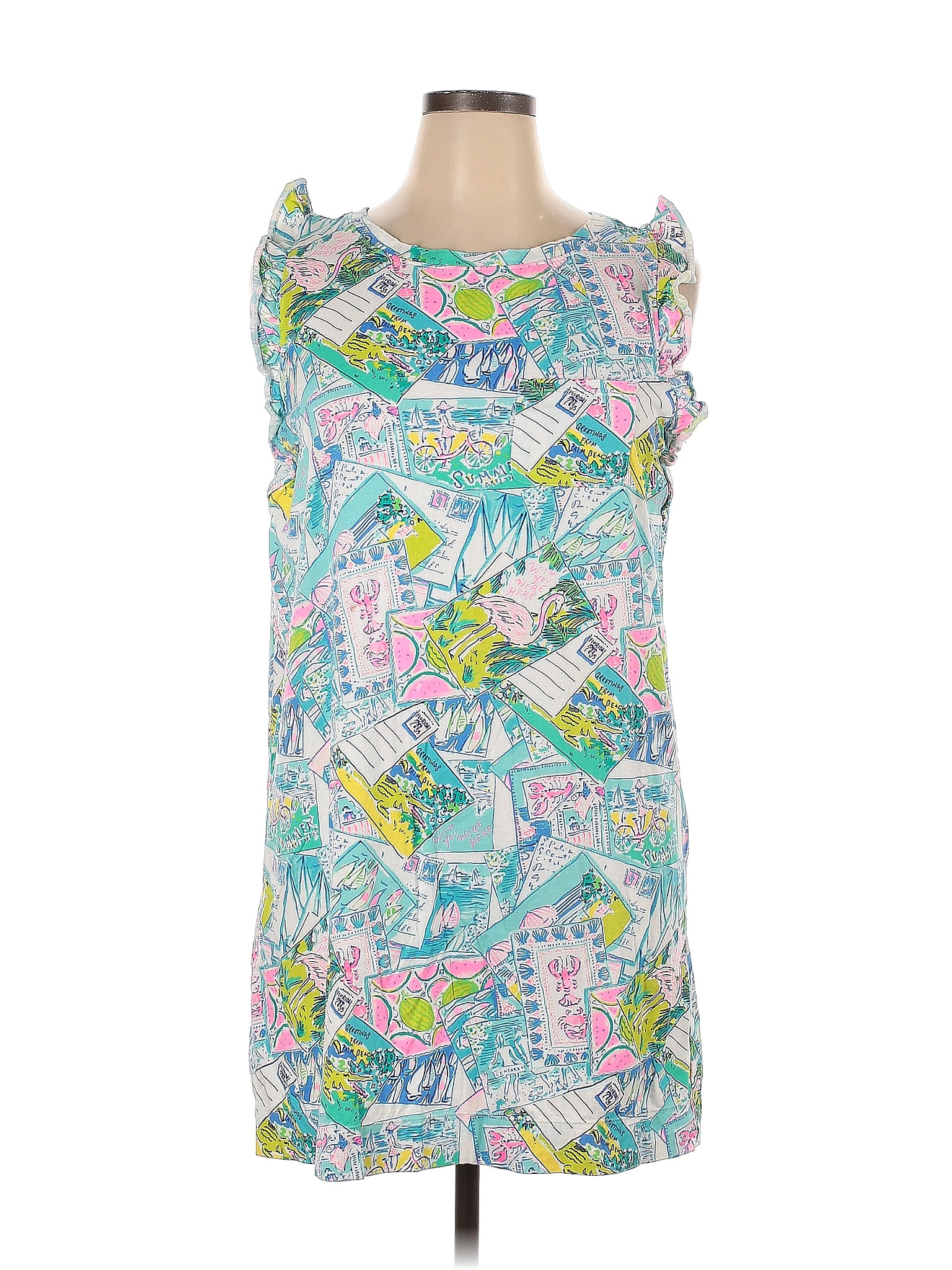 Lilly Pulitzer 100 Cotton Multi Color Green Casual Dress Size Xl 64
