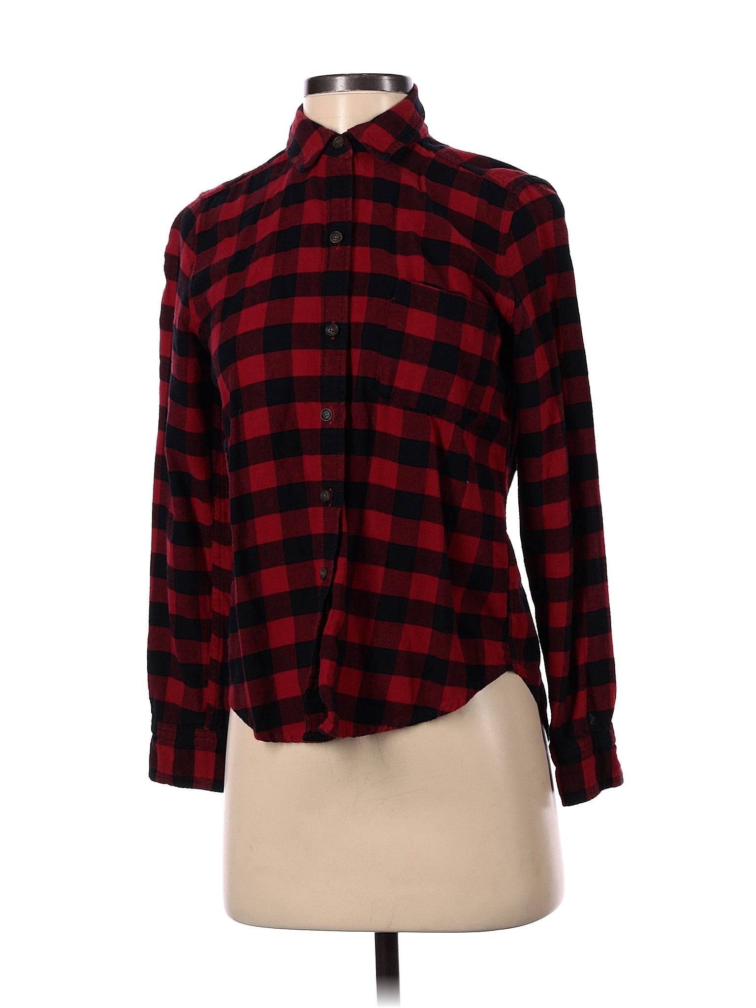 Abercrombie And Fitch Checkered Gingham Red Long Sleeve Button Down Shirt