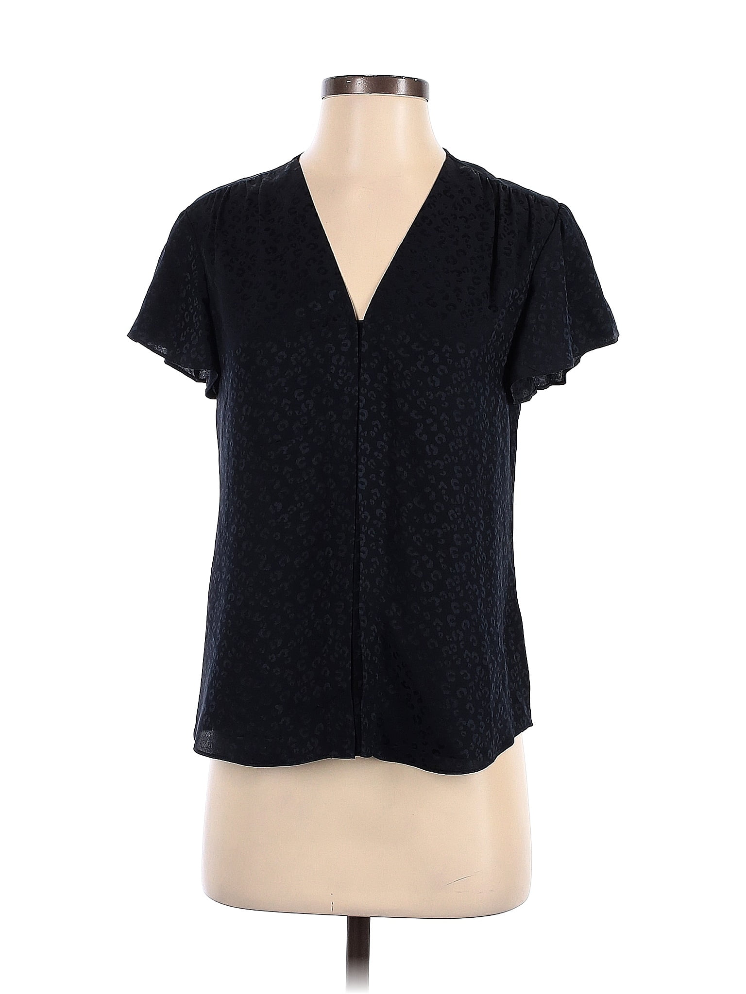 Rebecca Taylor 100 Silk Polka Dots Black Short Sleeve Blouse Size 2