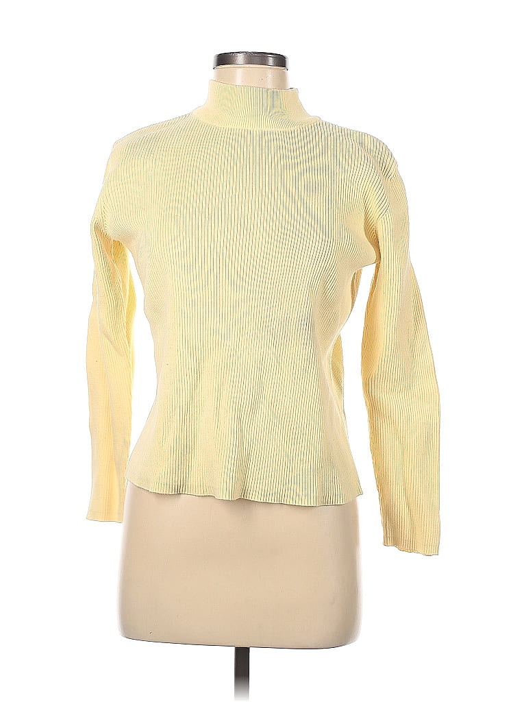 Assorted Brands 100% Cotton Color Block Yellow Turtleneck Sweater Size ...