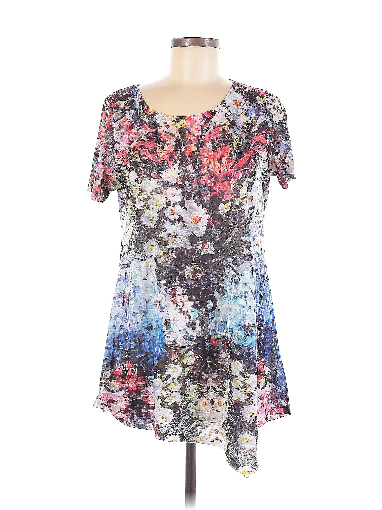 Logo By Lori Goldstein Floral Multi Color Blue Short Sleeve Blouse Size
