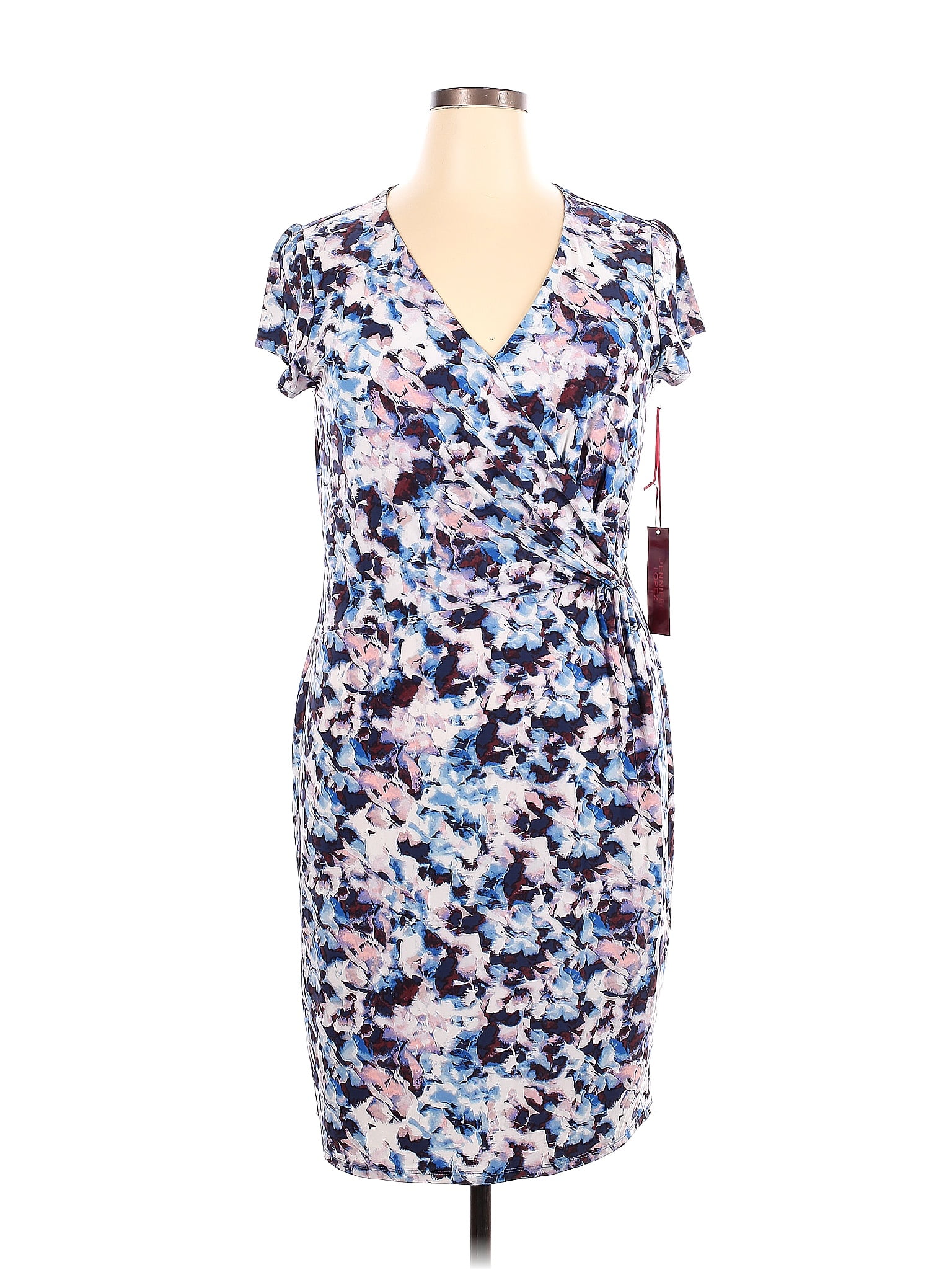 Jennifer Lopez Floral Multi Color Blue Casual Dress Size Xl 50 Off