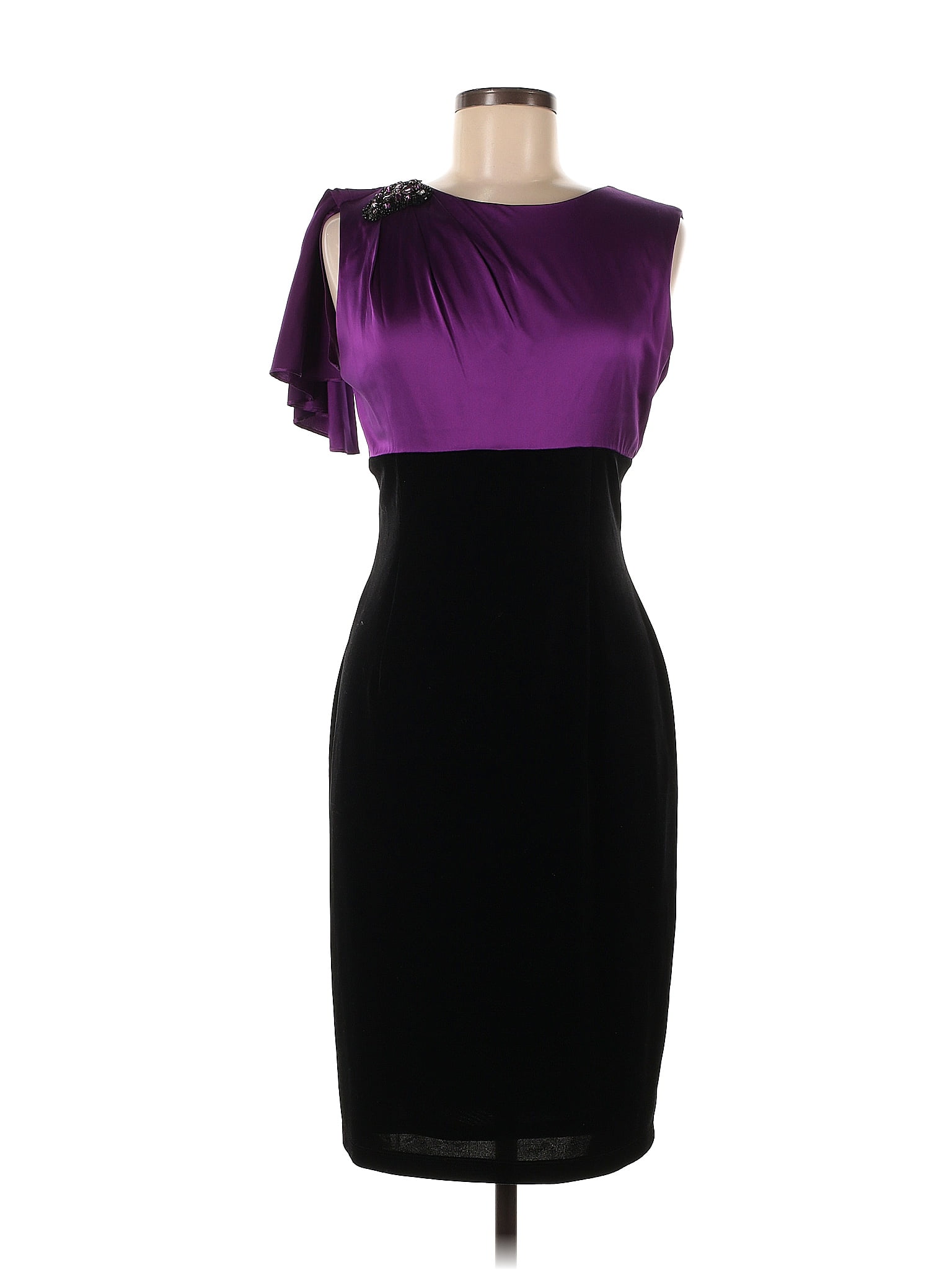 David Meister Solid Black Purple Cocktail Dress Size 8 81 Off Thredup