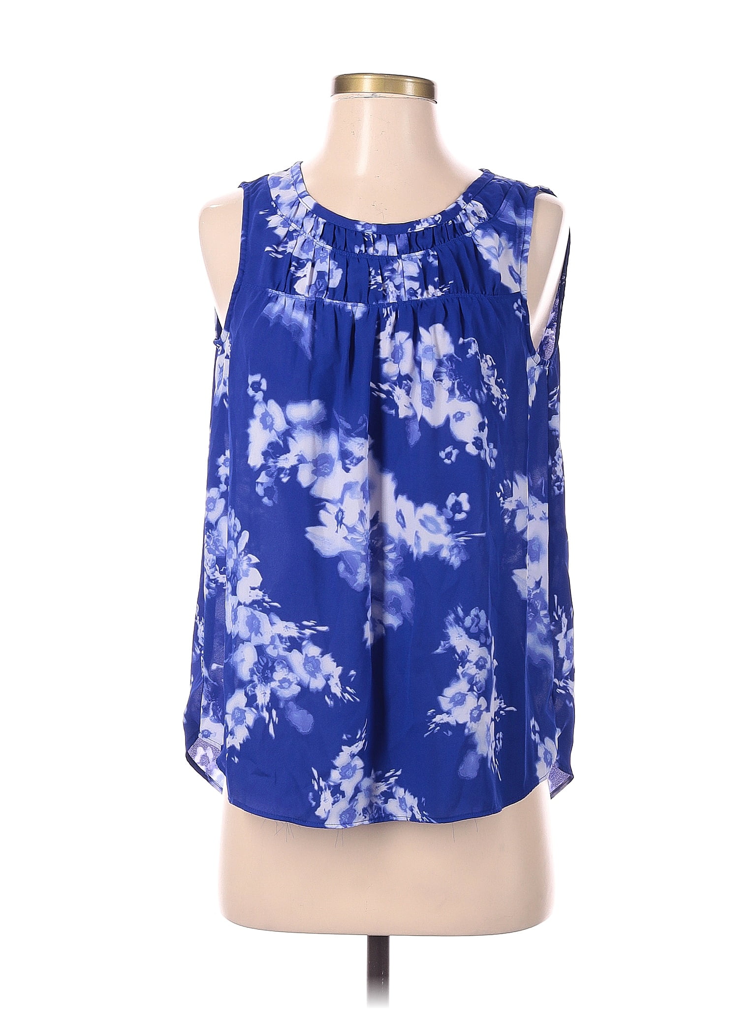 Simply Vera Vera Wang 100 Polyester Floral Blue Sleeveless Blouse Size