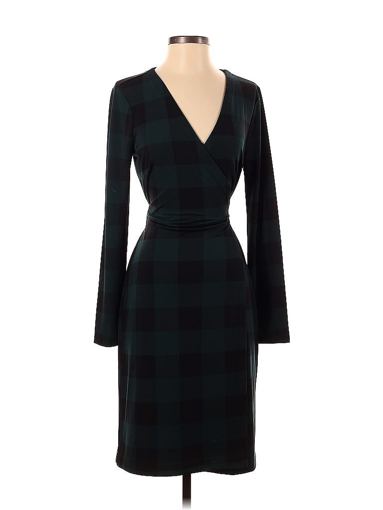 Ann Taylor Checkered Gingham Multi Color Black Casual Dress Size 6 75