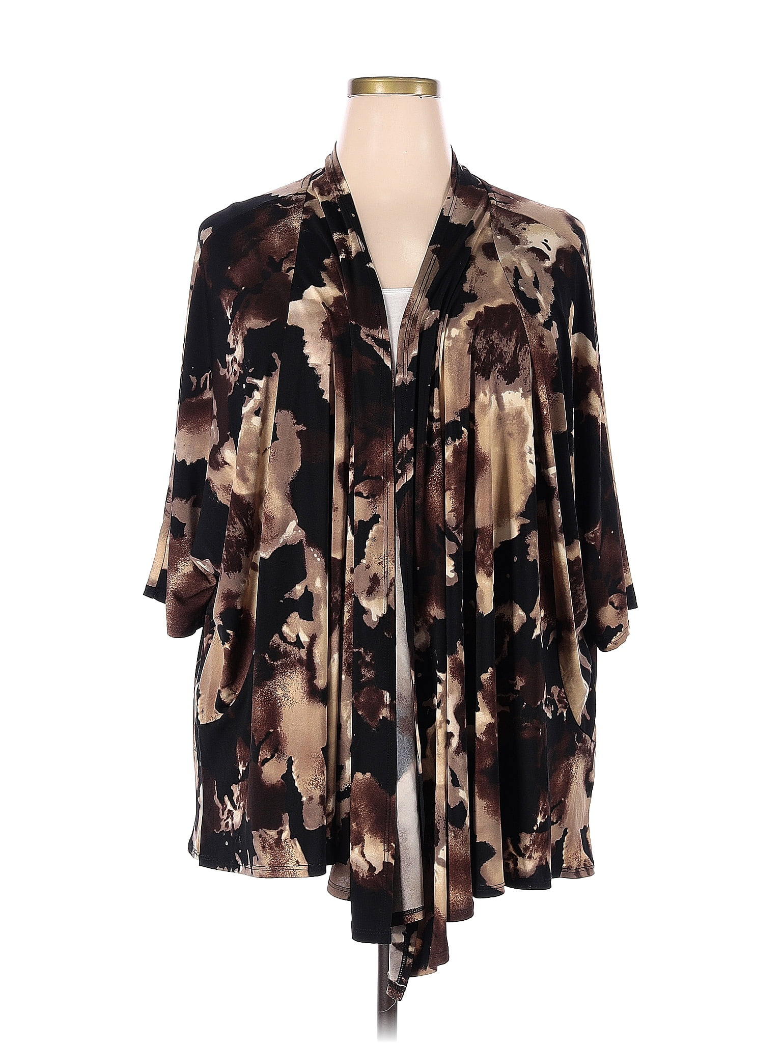 Maggie Barnes Graphic Tie-dye Black Brown Kimono Size 2X (Plus) - 47% ...