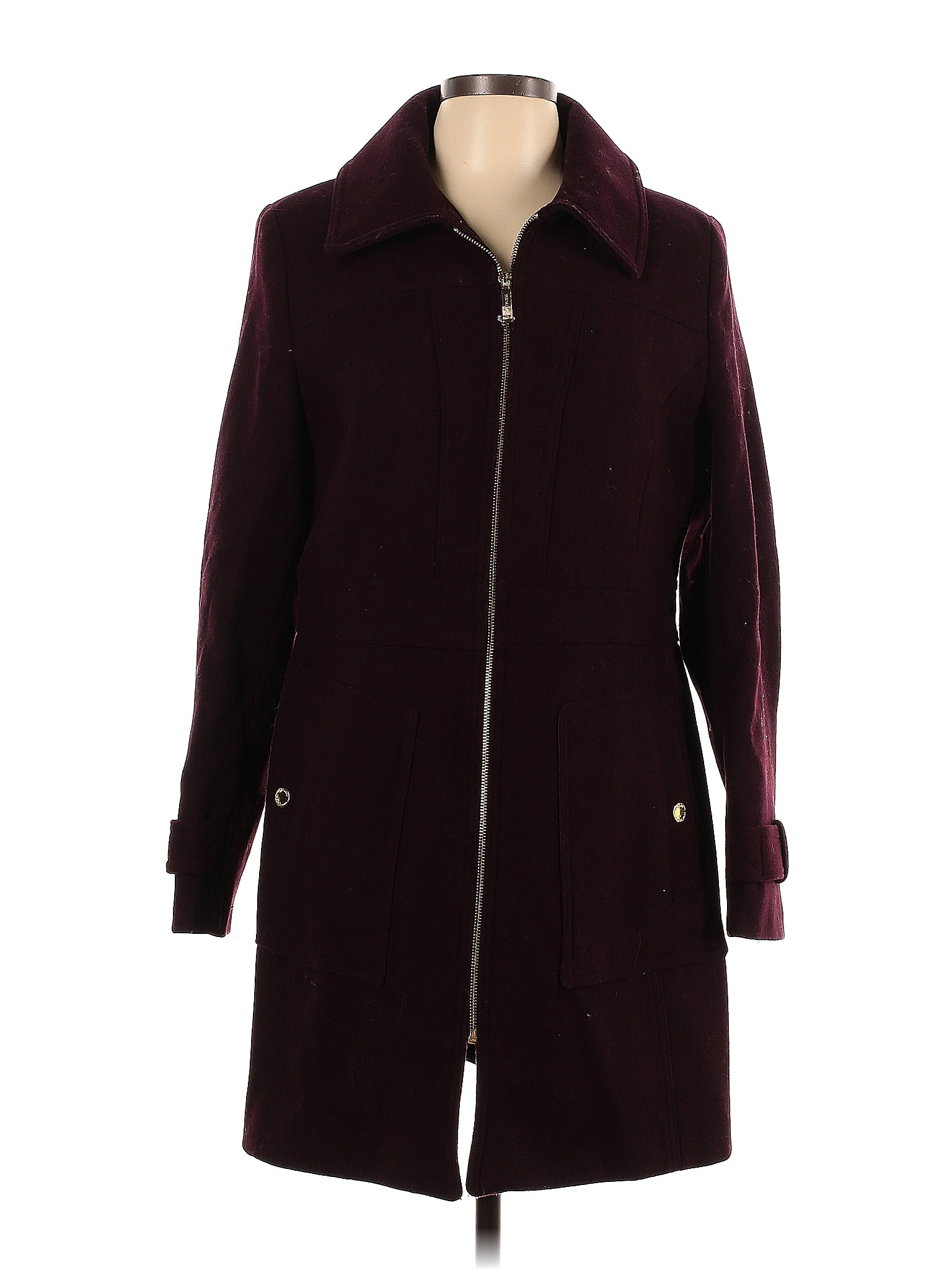 Michael Michael Kors Solid Burgundy Wool Coat Size L 71 Off Thredup