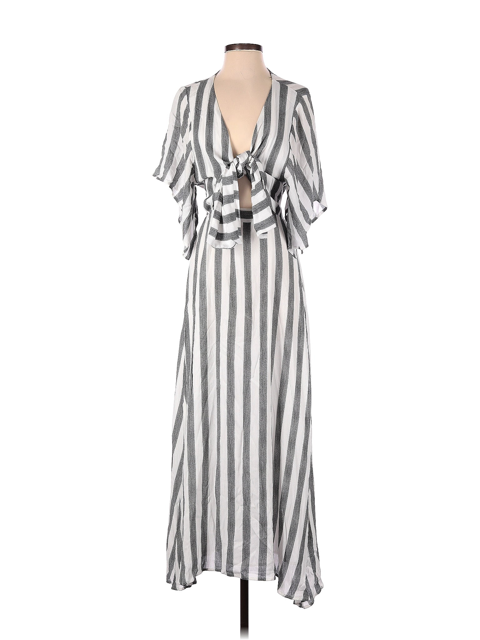 Storia 100 Rayon Stripes Multi Color Silver Casual Dress Size S 74