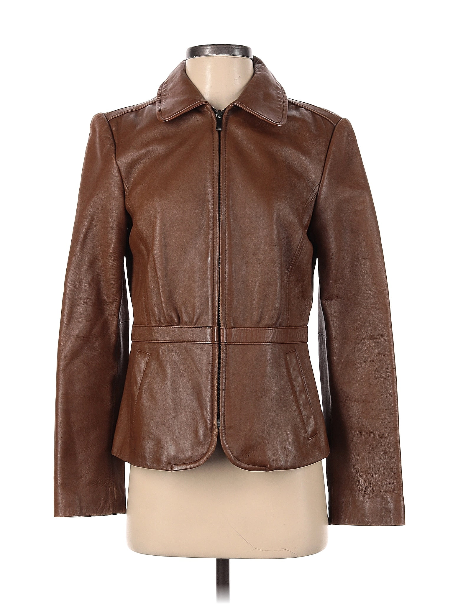 Ann Taylor 100% Leather Solid Brown Leather Jacket Size 4 - 81% off | thredUP