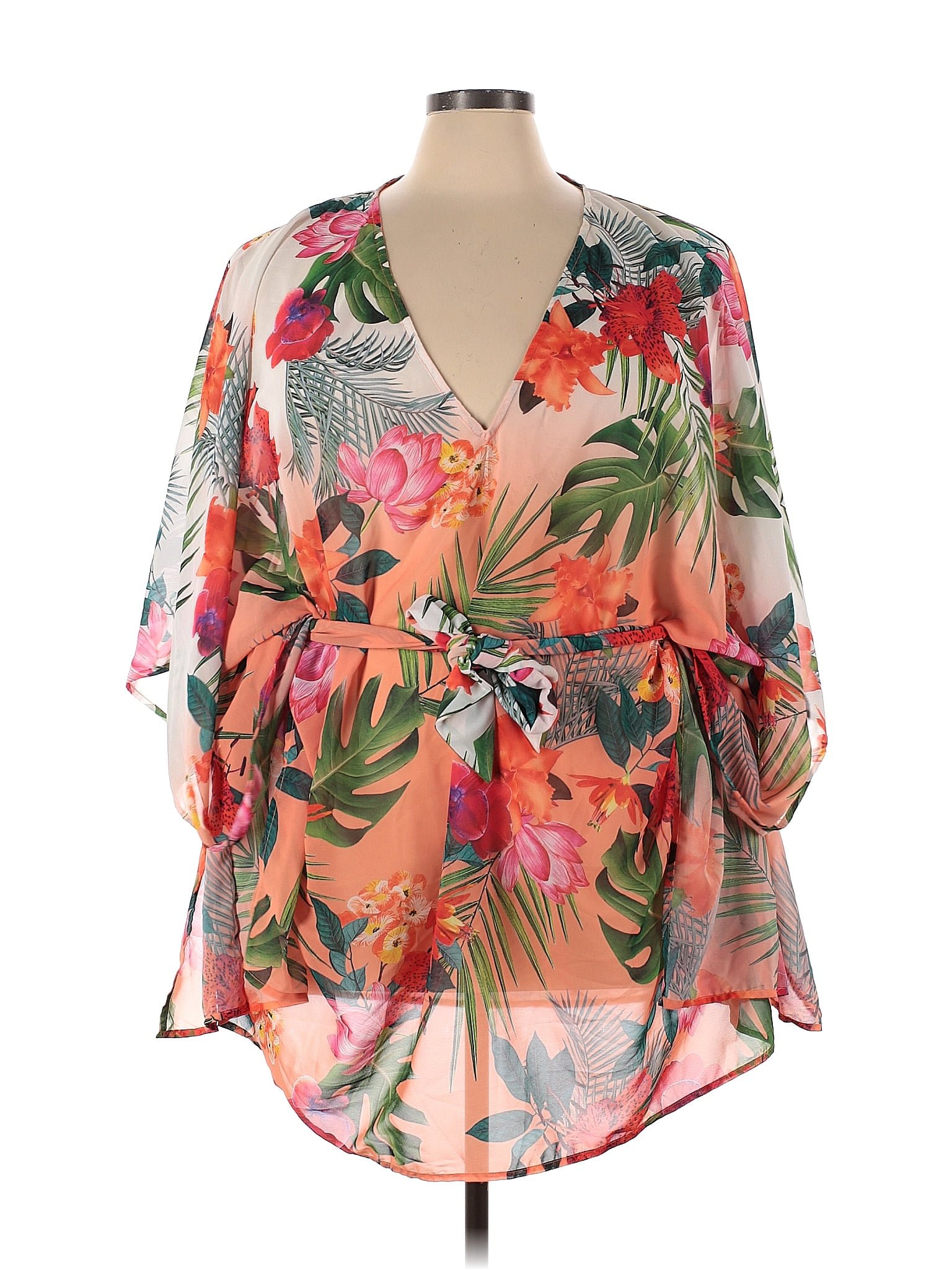 La Blanca 100% Polyester Floral Orange Swimsuit Cover Up Size 3X (Plus ...