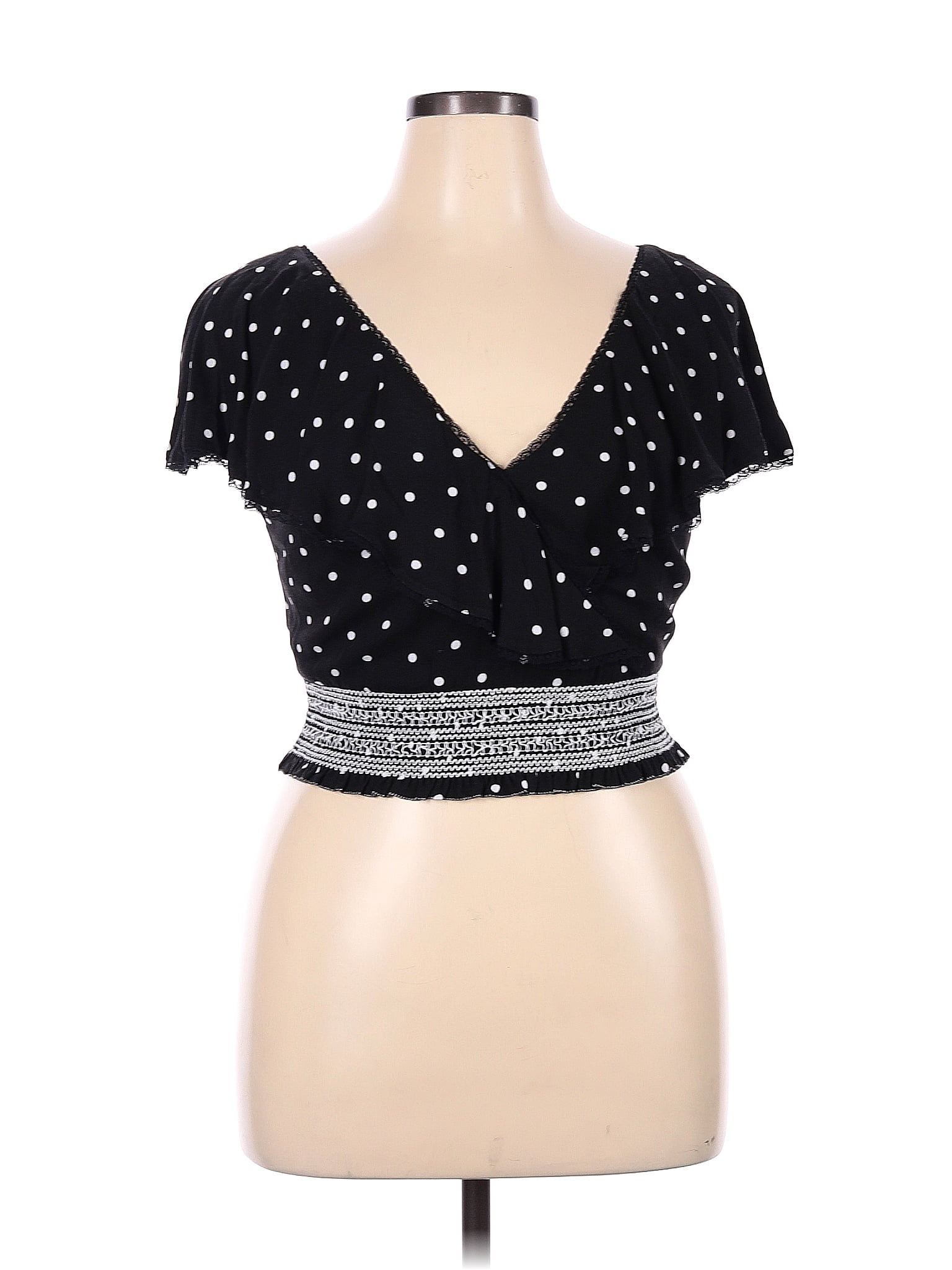Alice Olivia 100 Viscose Polka Dots Black Short Sleeve Blouse Size