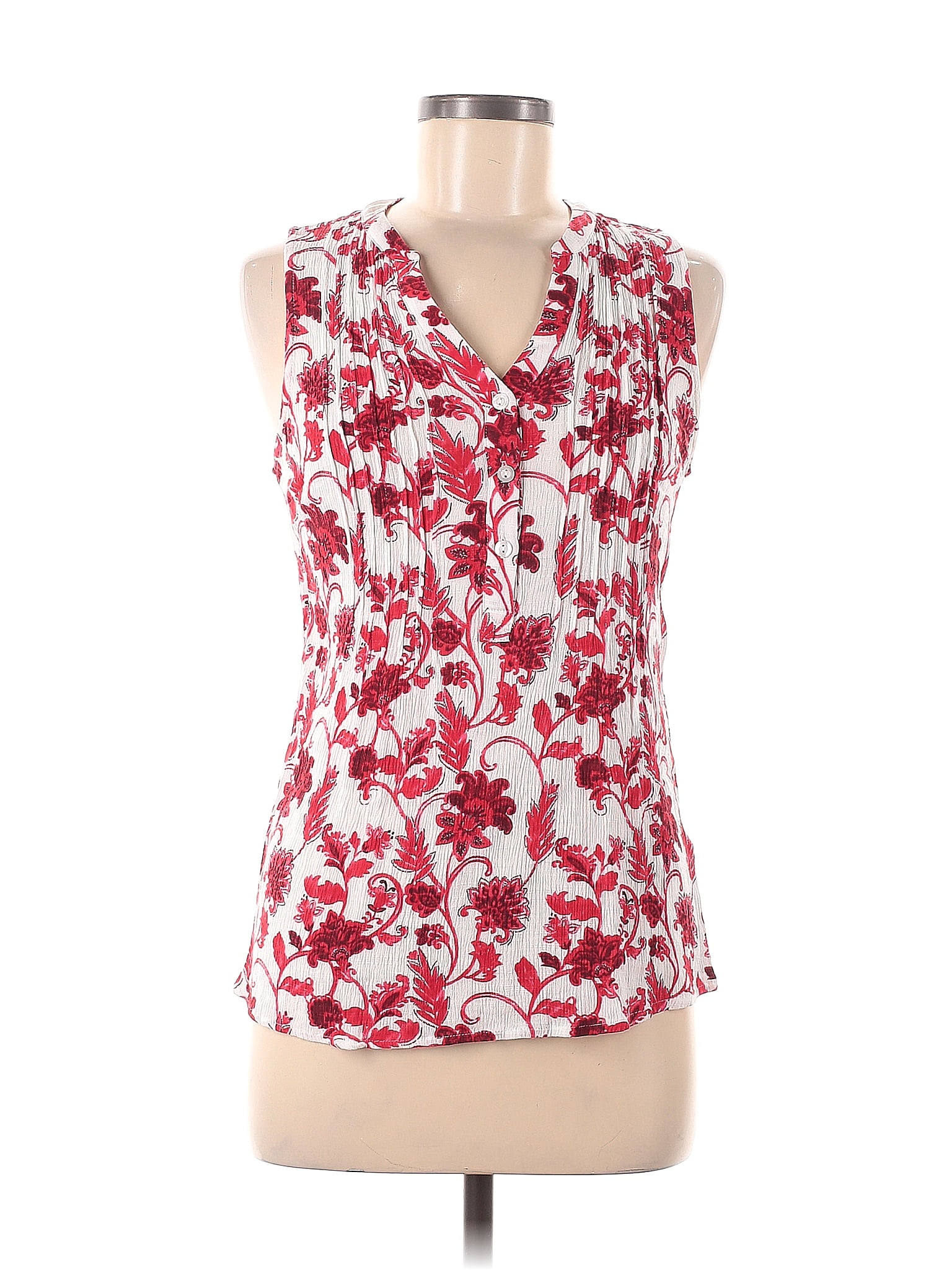 Market And Spruce 100 Rayon Floral Multi Color Red Sleeveless Blouse