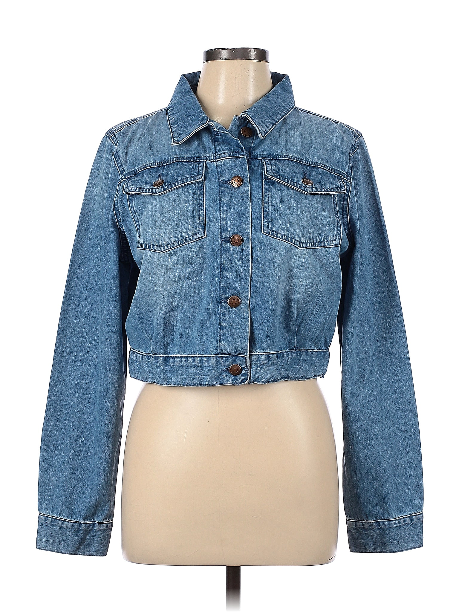 Bcbgeneration Solid Blue Denim Jacket Size L 69 Off Thredup